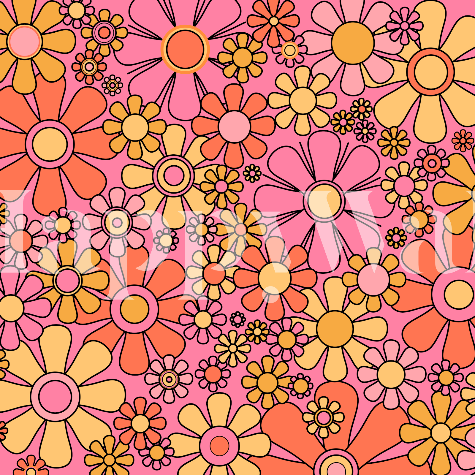 Groovy Retro Garden Flowers - Happywall