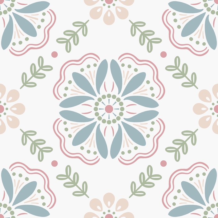Floral Tile Wallpaper in Soft Pastels