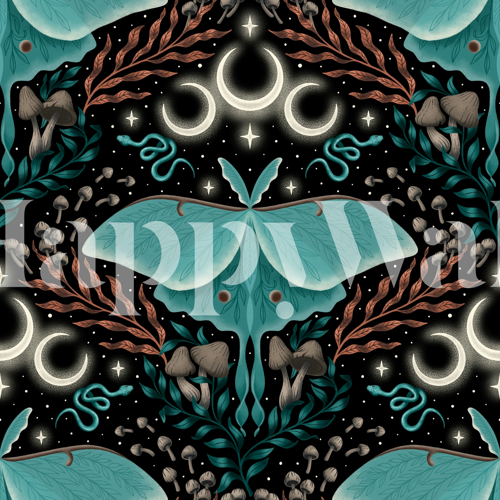 Moth Botanical Dark Wallpaper