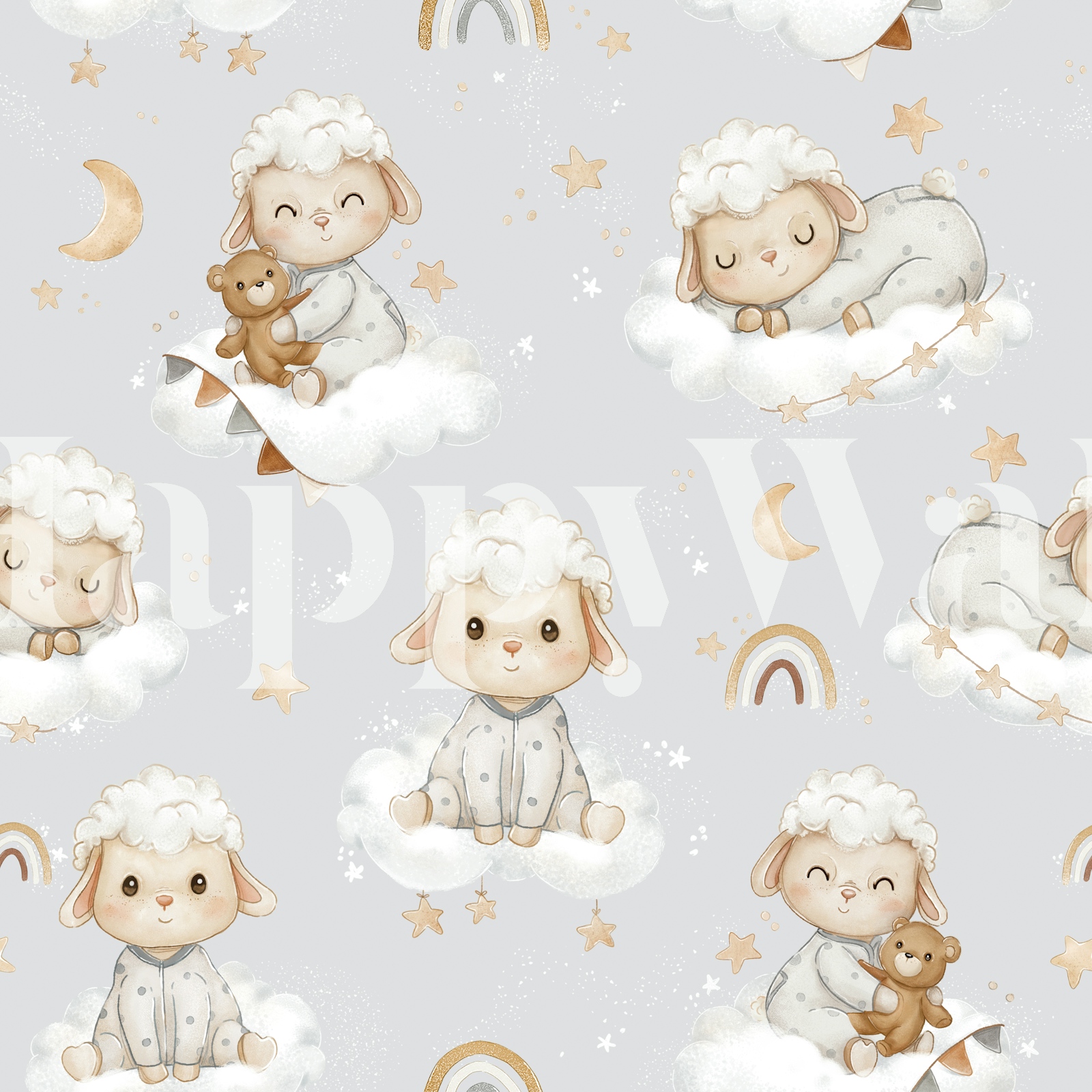 Cute Lullaby Lamb Nursery Wallpaper