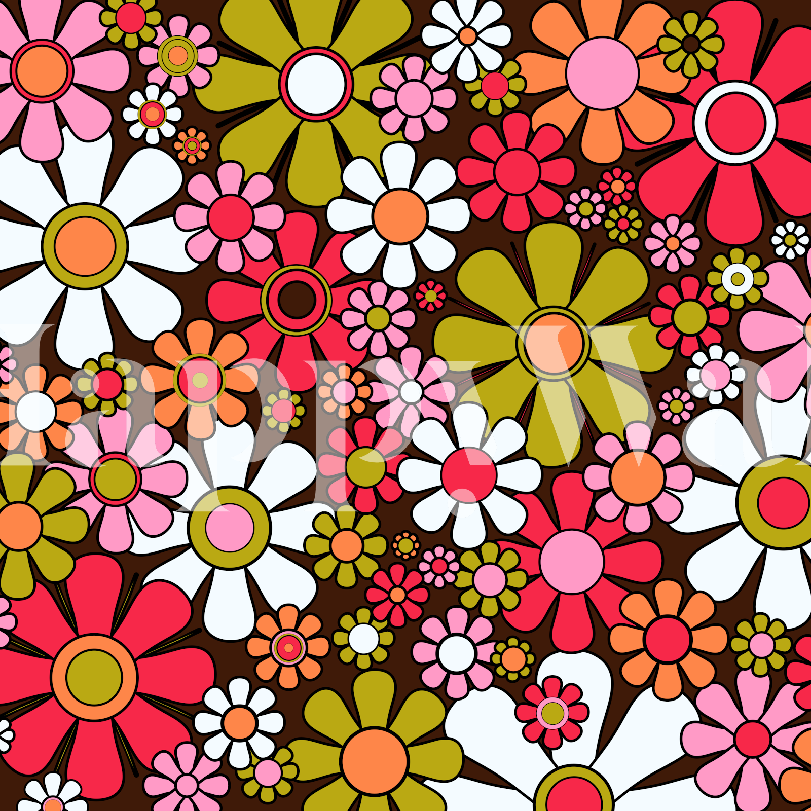 Groovy Retro Garden Flowers Wallpaper
