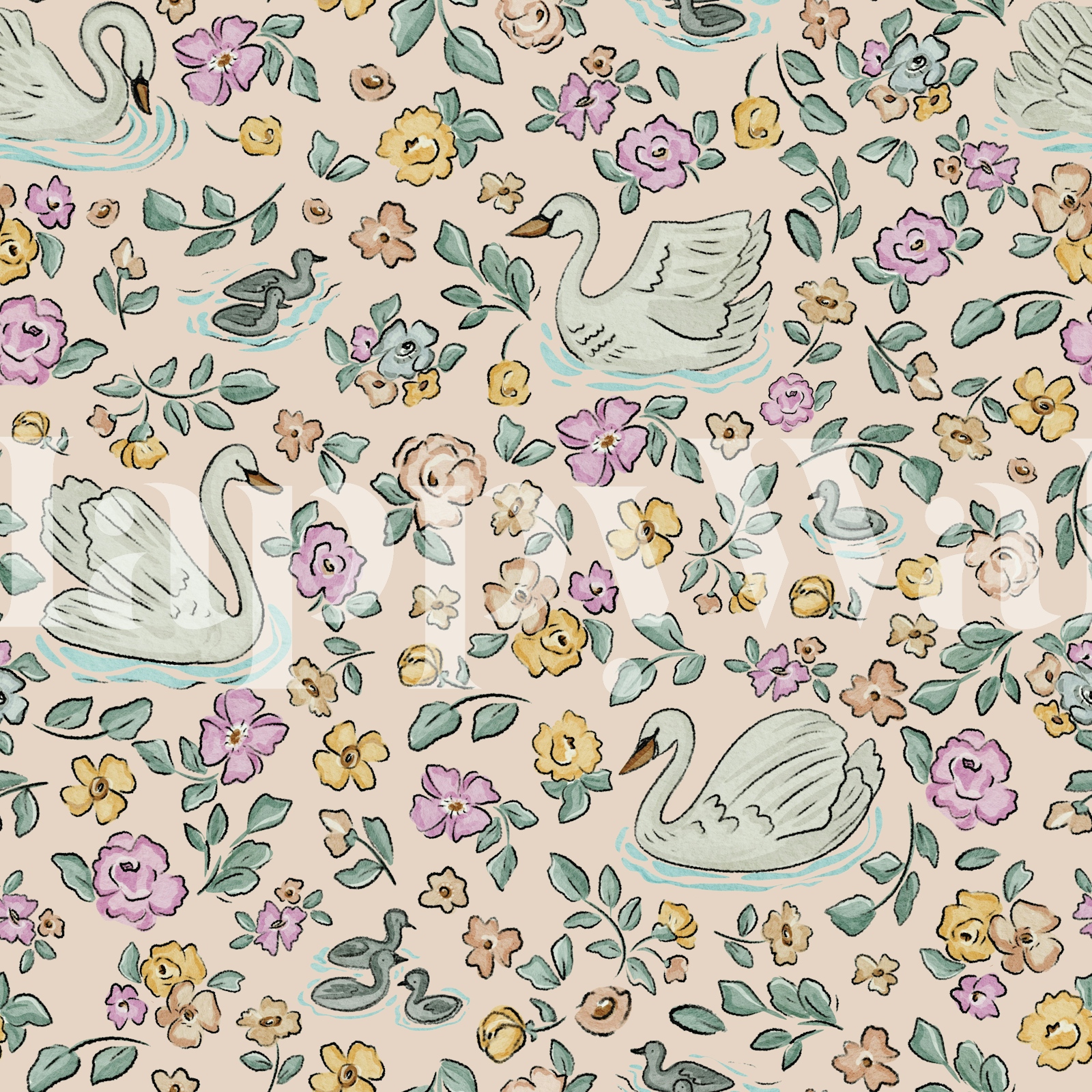 Floral Lake Serenity Wallpaper - happywall.com