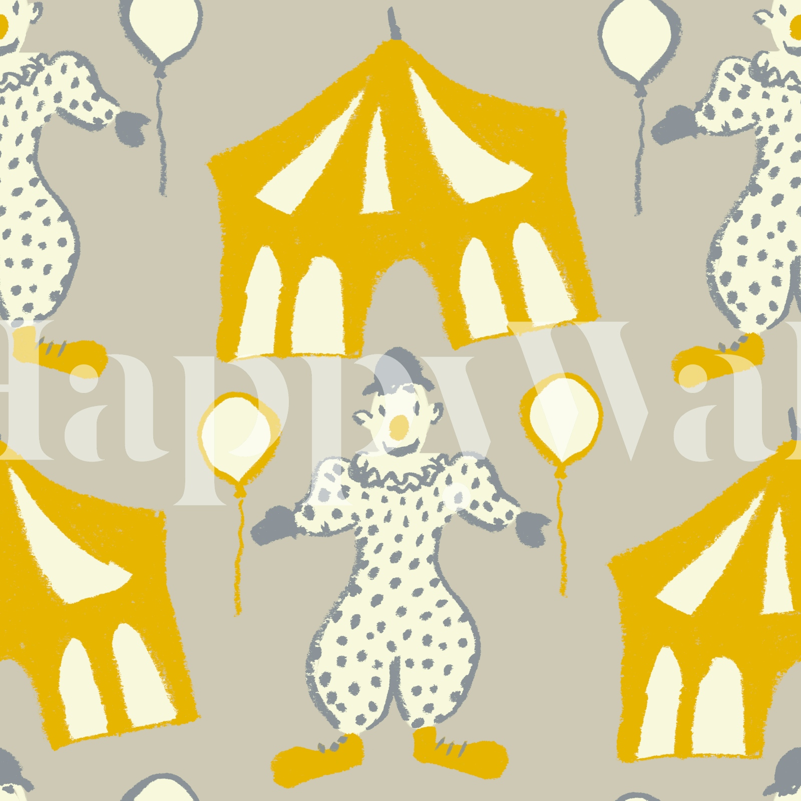 Circus Clown Bright Yellow Grey - Happywall
