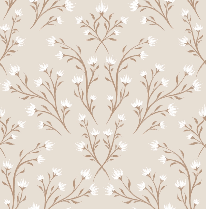 Beige Floral Wallpaper with Wildflowers Design