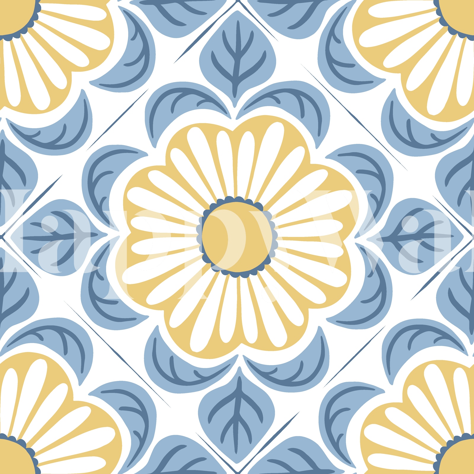 Retro Floral Tile - Blue and Yellow | happywall.com