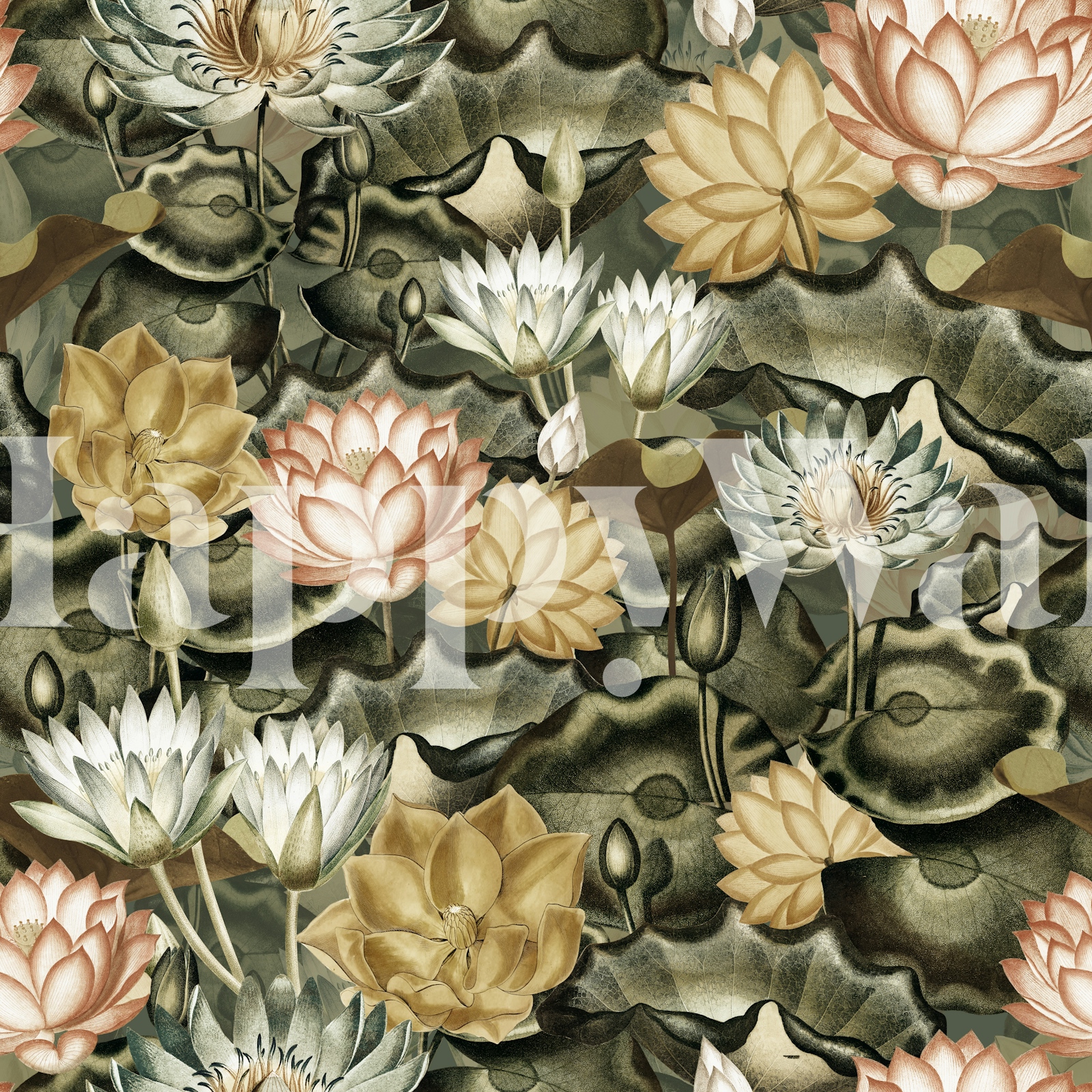 Floral Lotus Wallpaper in Warm Tones