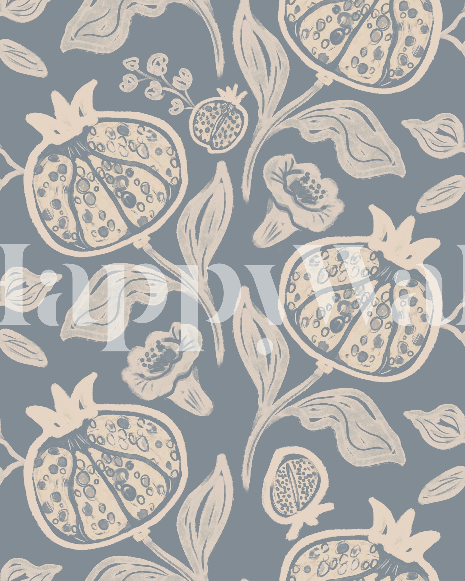 Pomegranates Fruits Vintage Blue Pattern