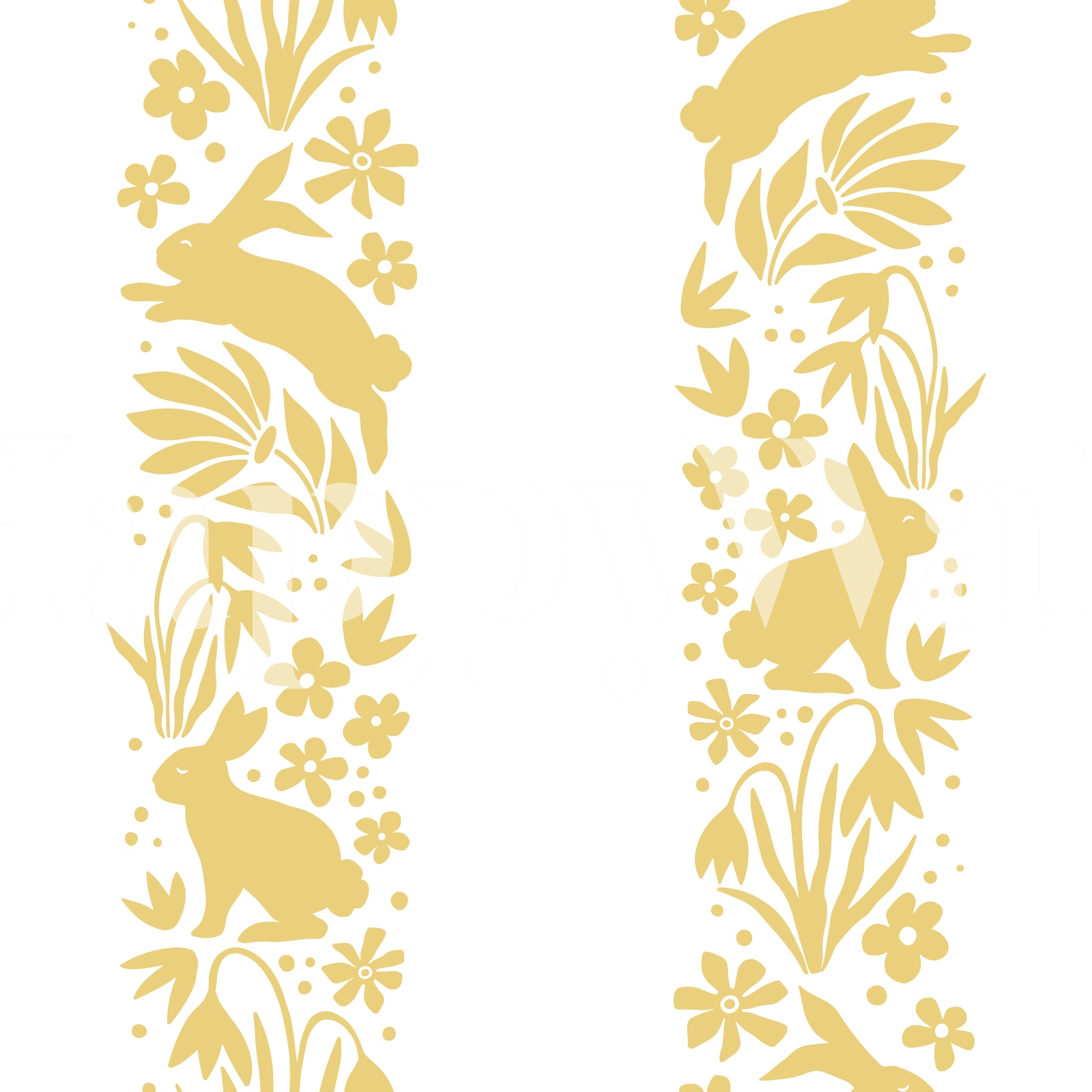 Bunny Stripes - Yellow on White Wallpaper