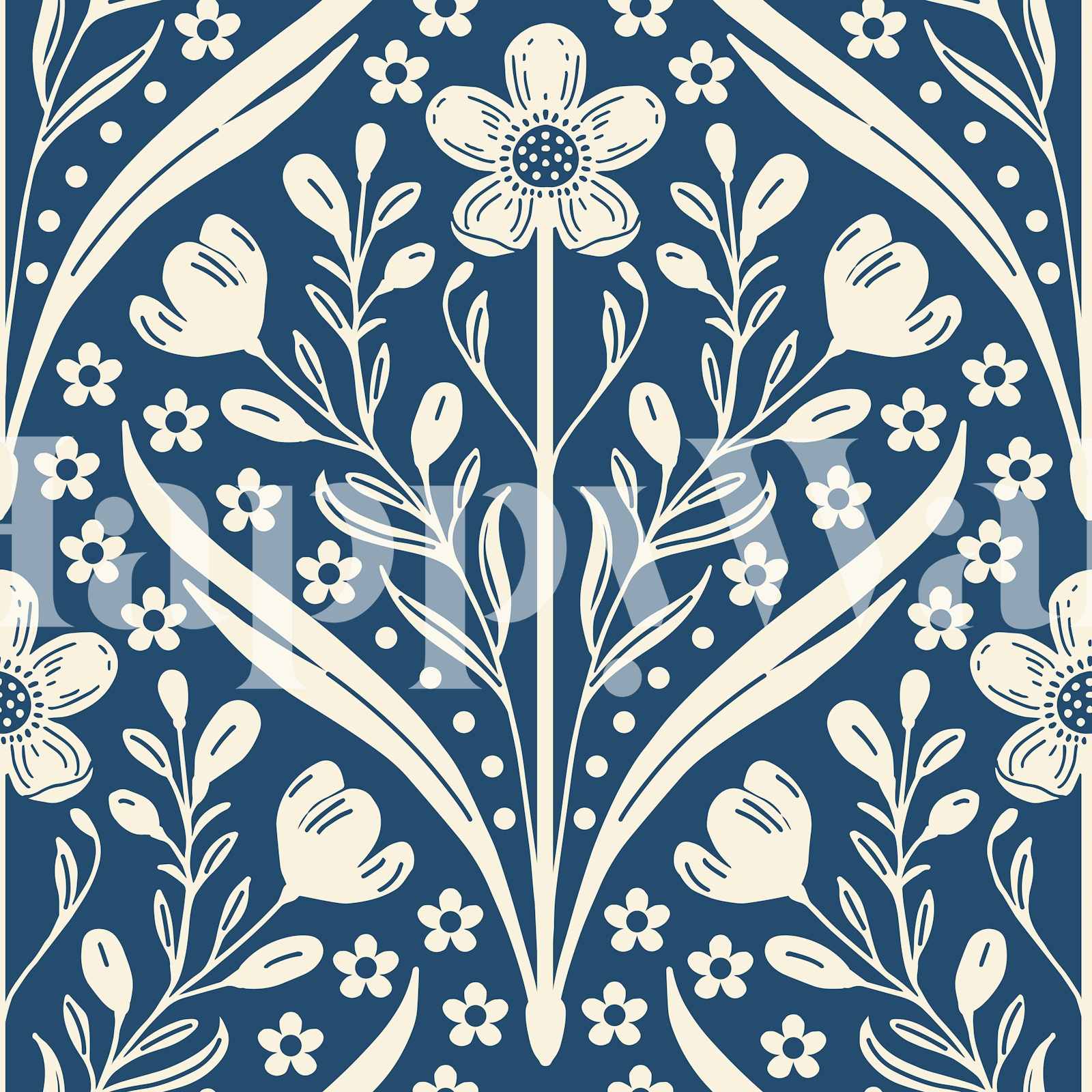 Buttercup Damask - Navy Blue Wallpaper