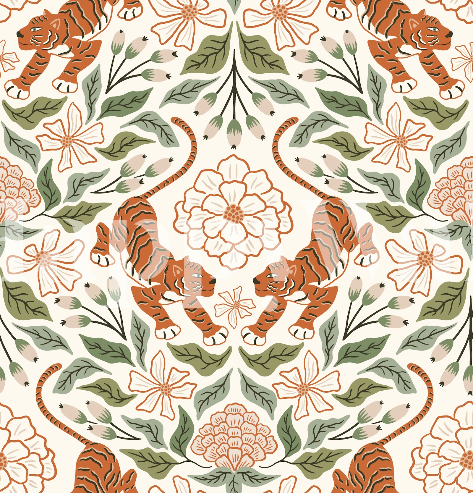 Rust Sage Floral Tiger Wallpaper