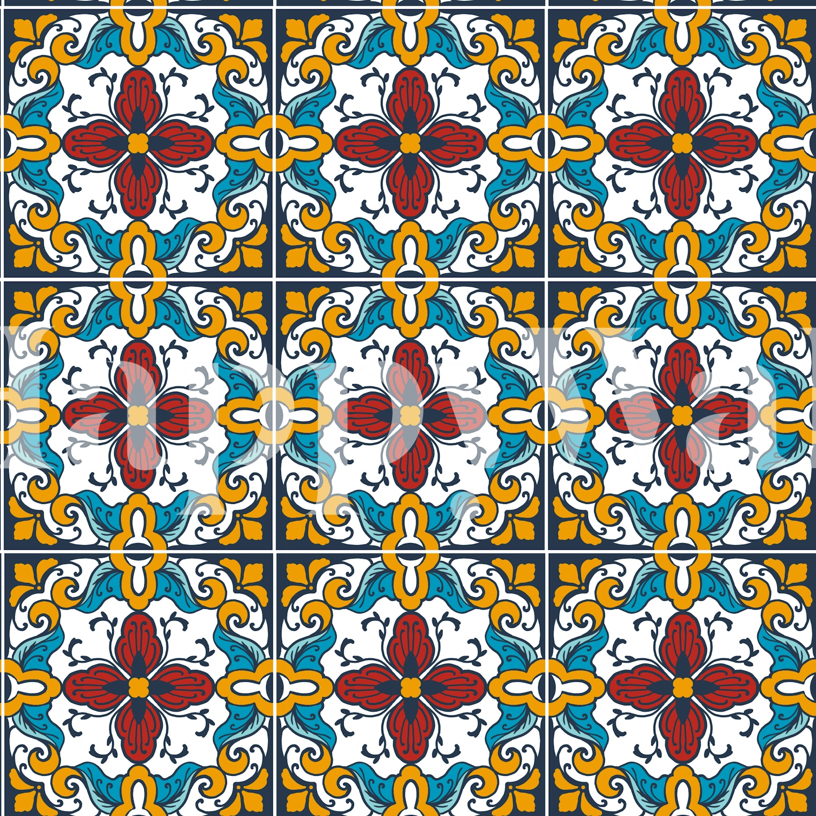 Talavera Inspired Tiles Wallpaper | Happywall.com