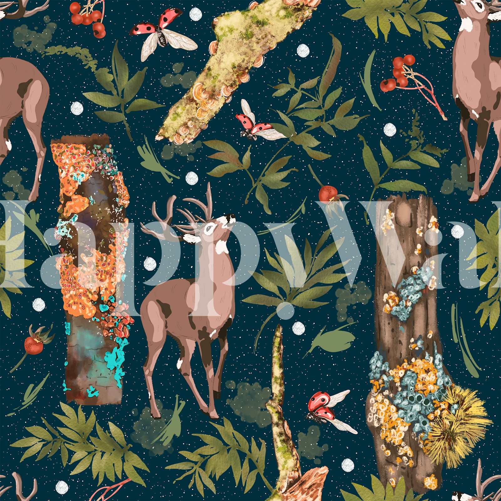 Forest Deer and Foliage Wallpaper