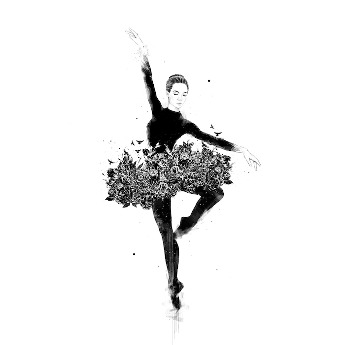Floral Dancer Black and White Wallpaper