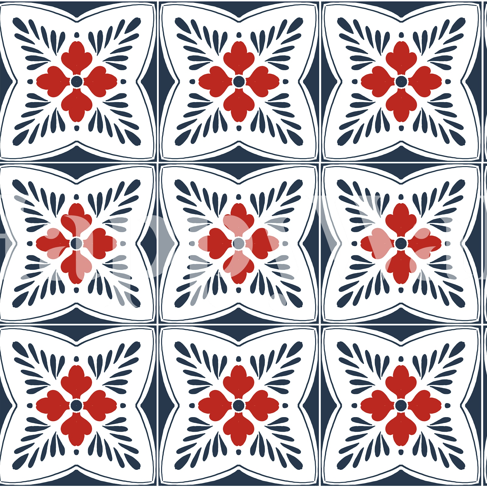 Talavera Tile Wallpaper in Red and Blue