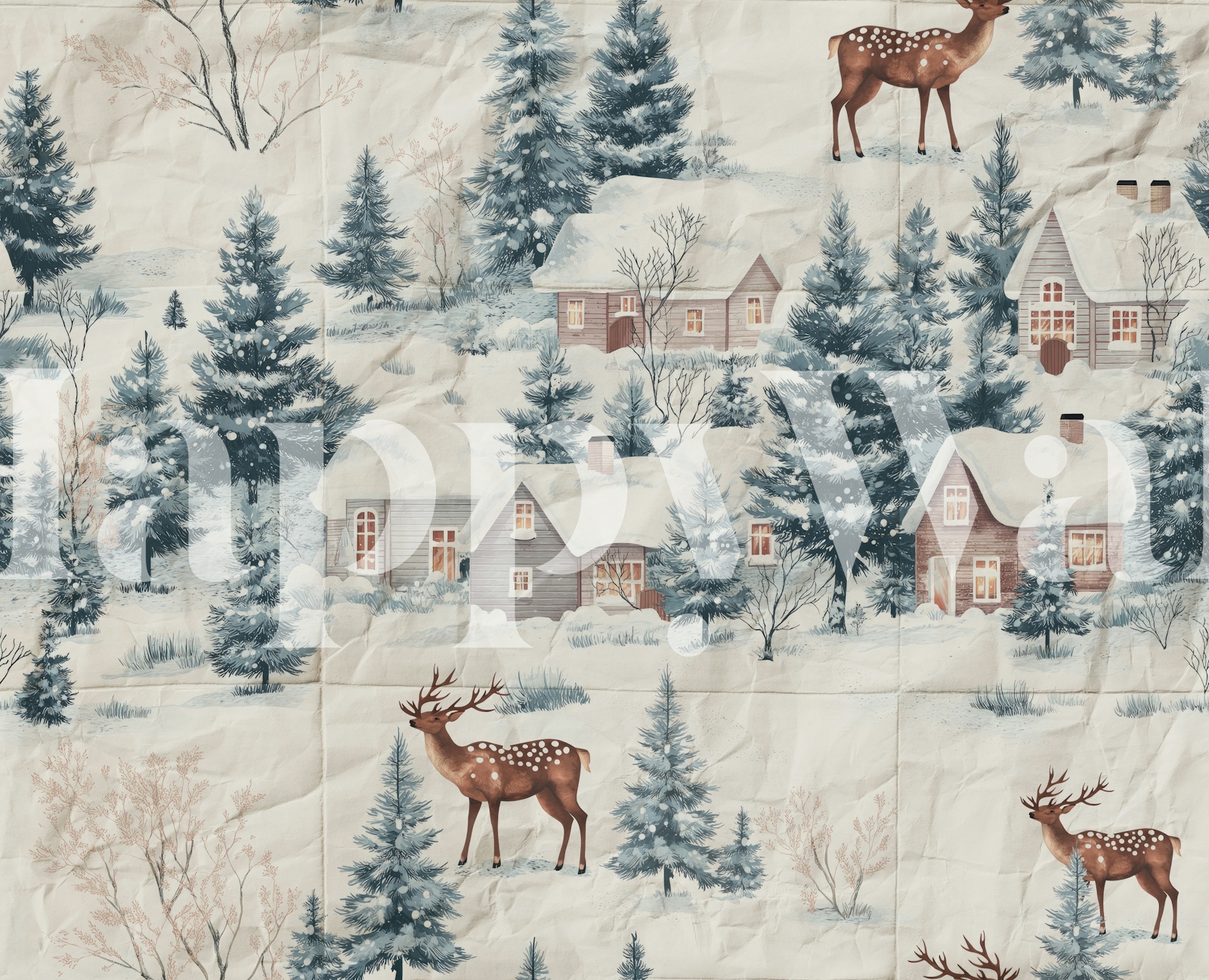 Rustic Winterland Deer and Cabin Wallpaper