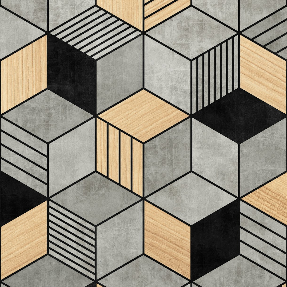 Concrete and Wood Cubes 2 Wallpaper | Happywall