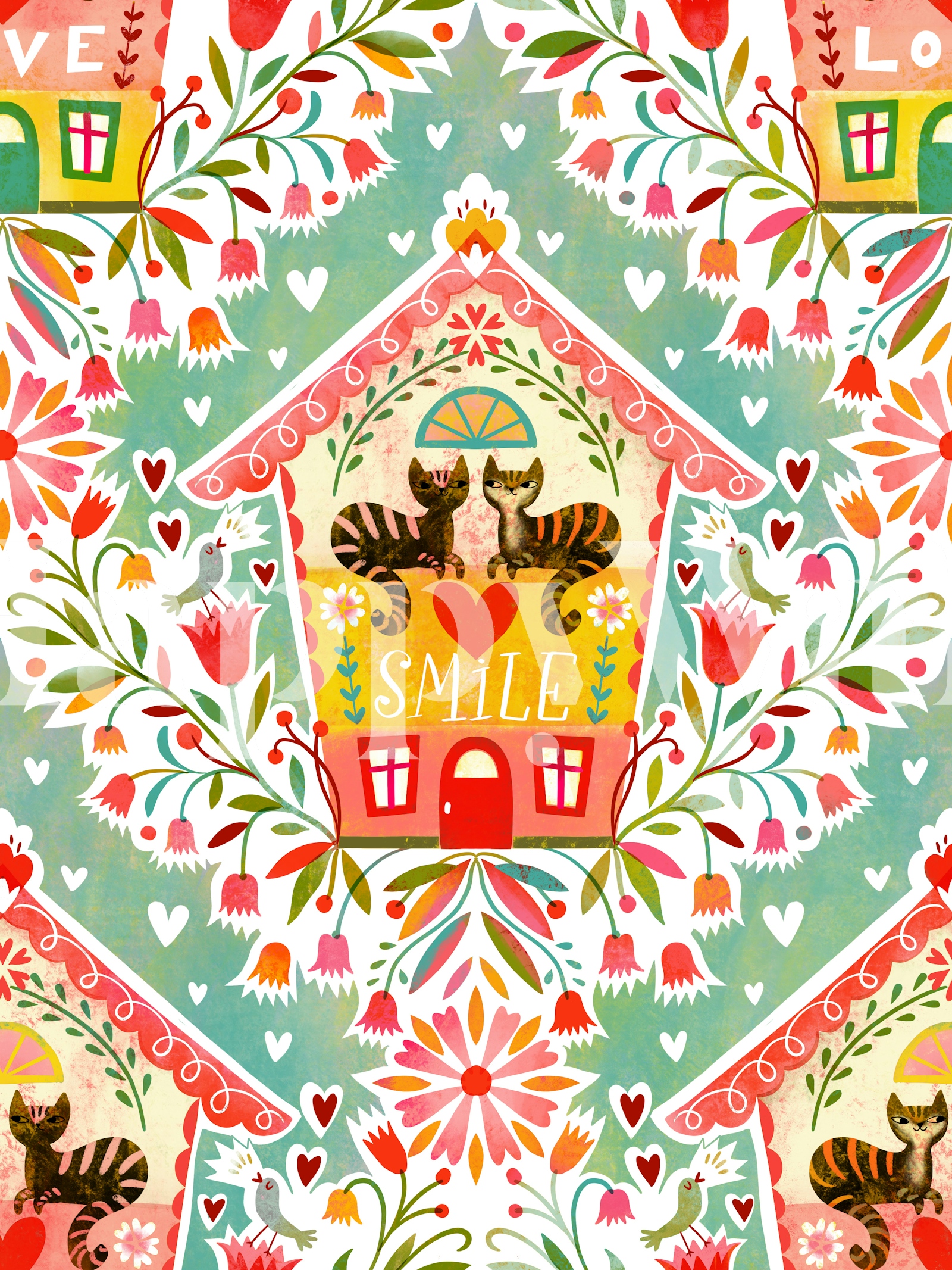 Cat Love Houses Wallpaper - happywall.com
