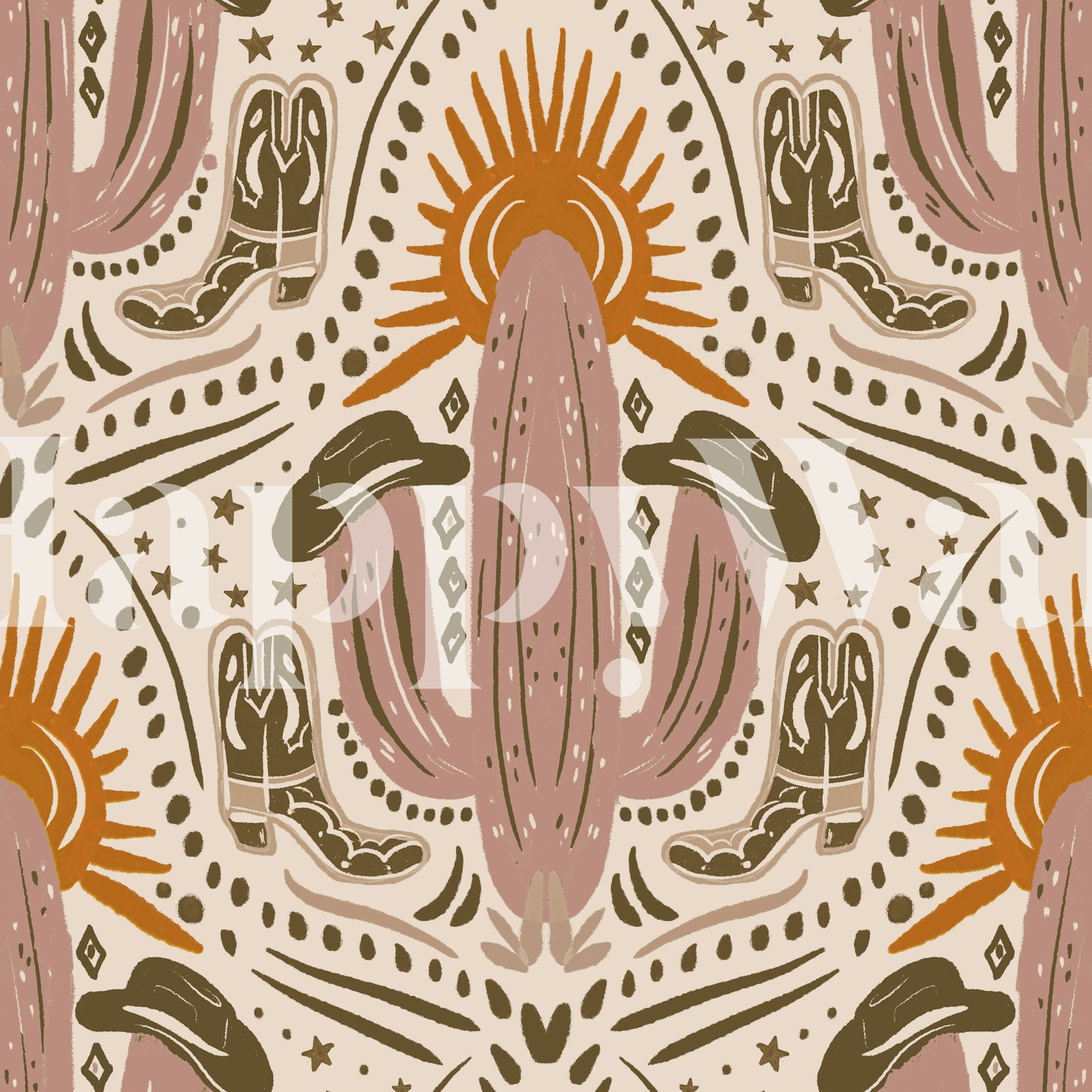 Western Sunset Beige Pattern - Happywall