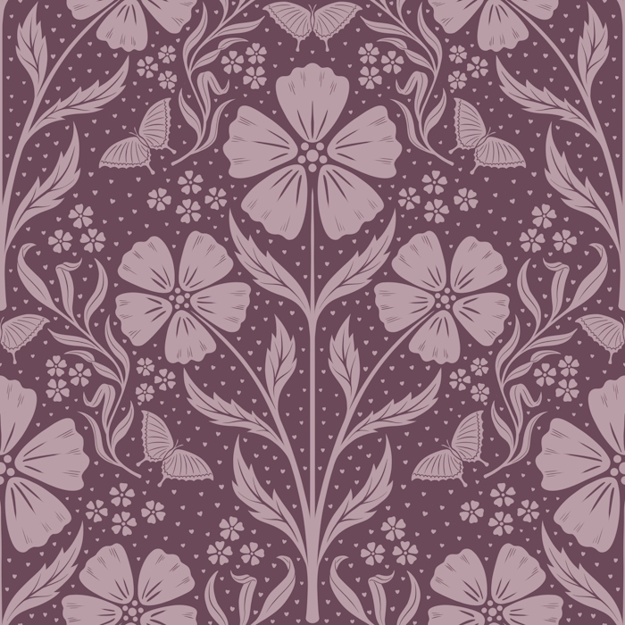 Awakening Flowers Damask - violet | happywall.com