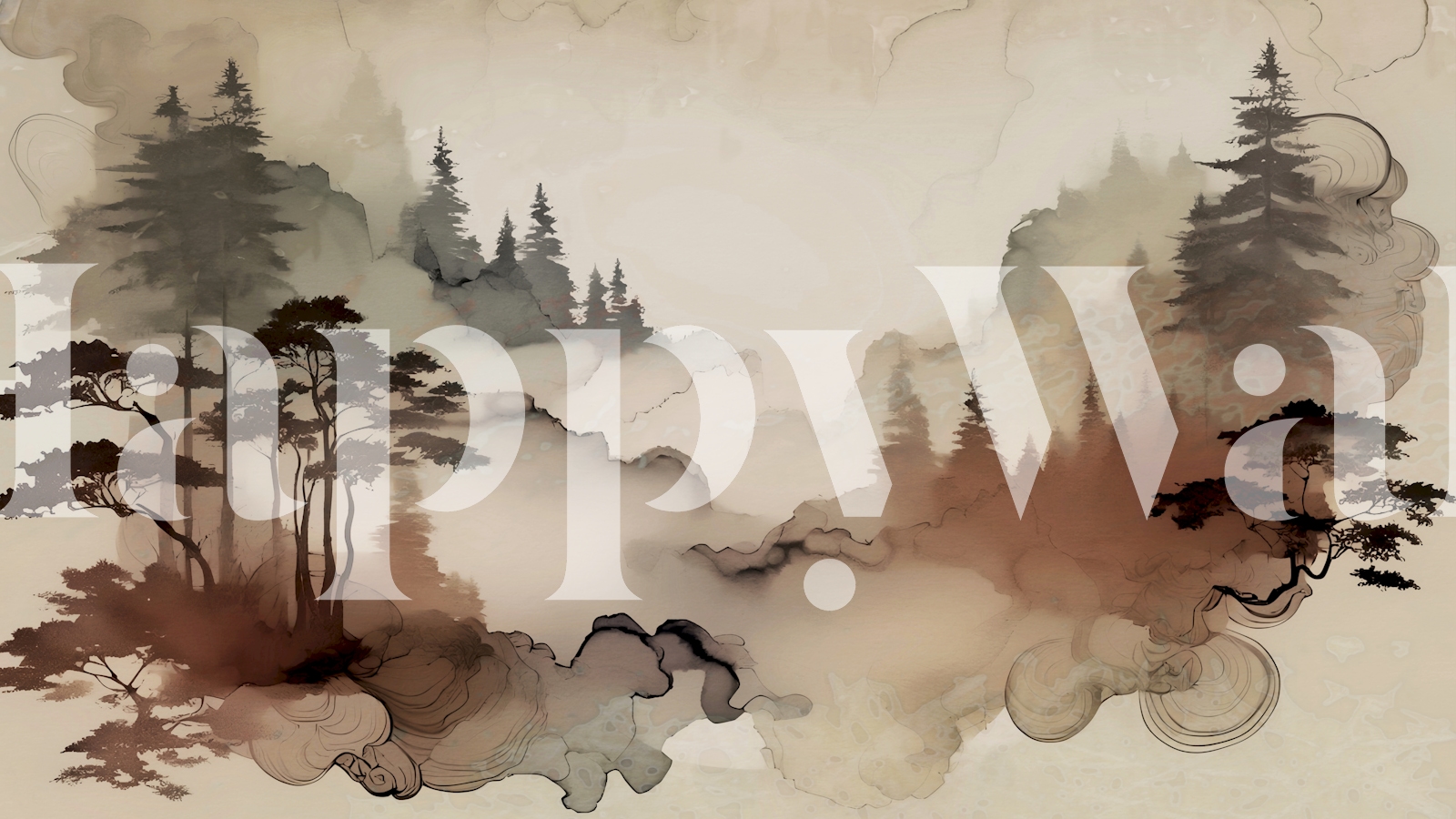 Misty Pines Watercolor Landscape Wallpaper