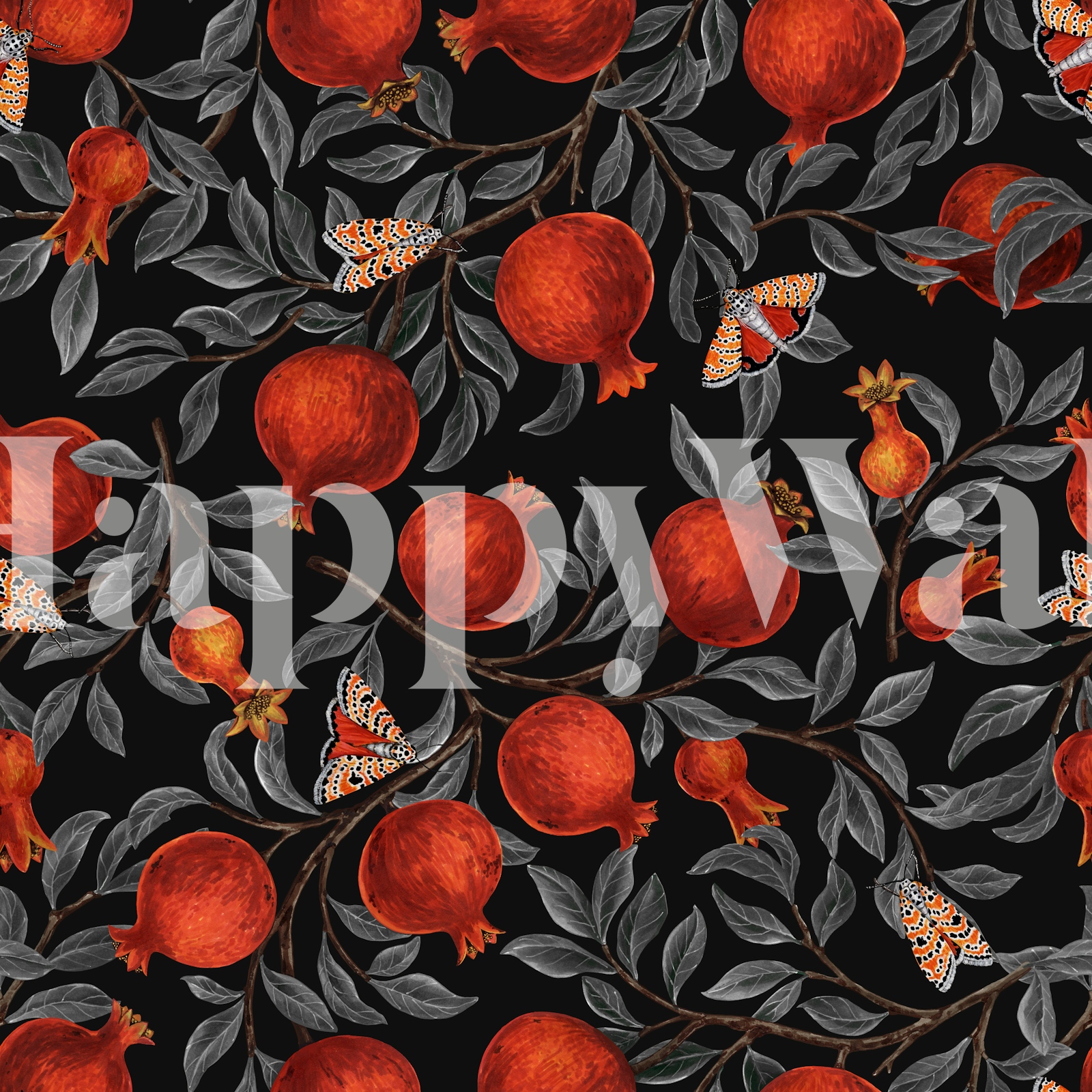 Red Pomegranate Floral Wallpaper for Home Decor