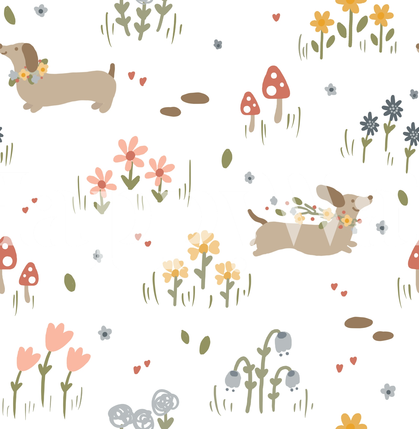 Dachshund Floral Wallpaper for Kids Room
