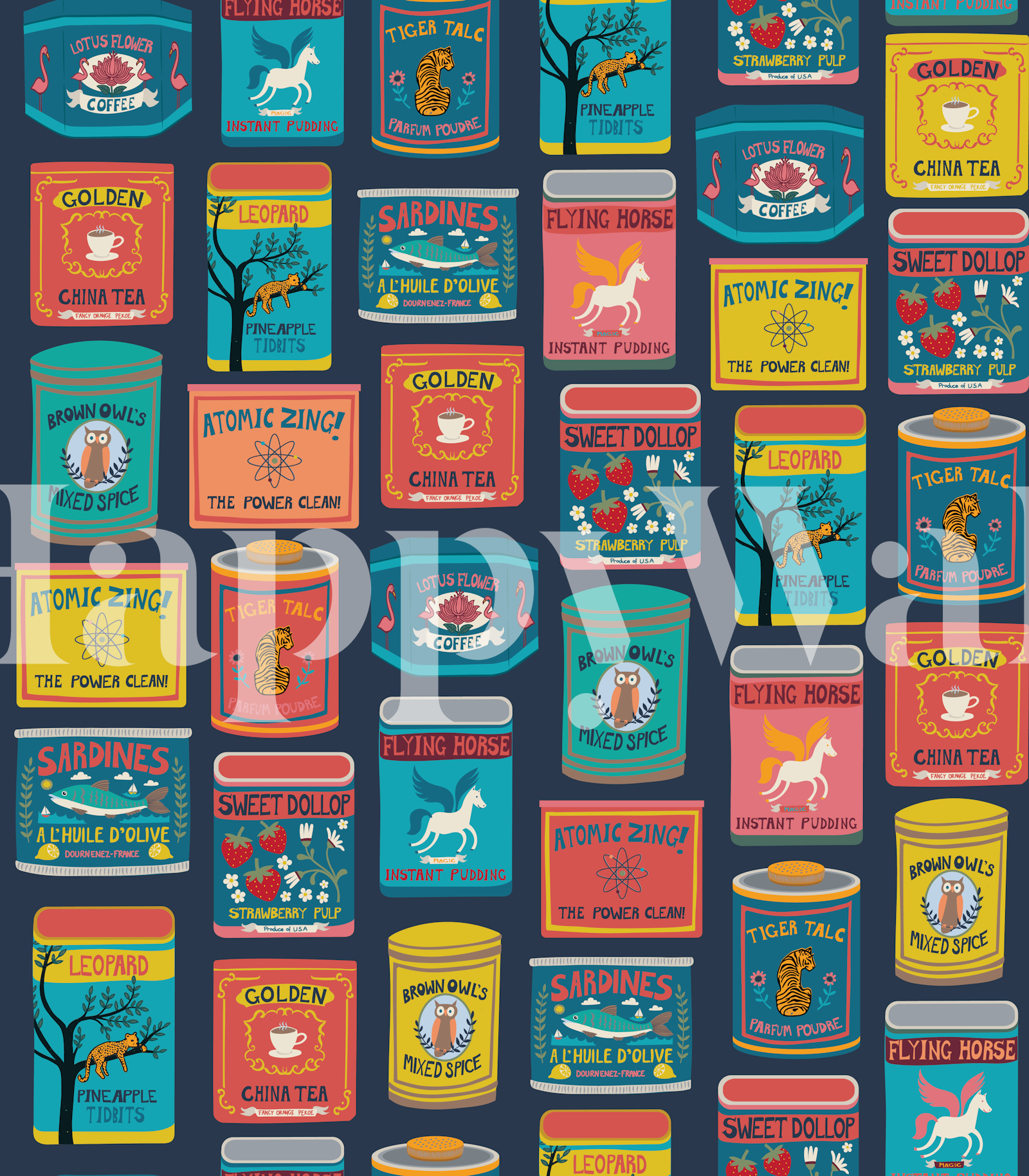 Colorful Vintage Canned Goods Wallpaper