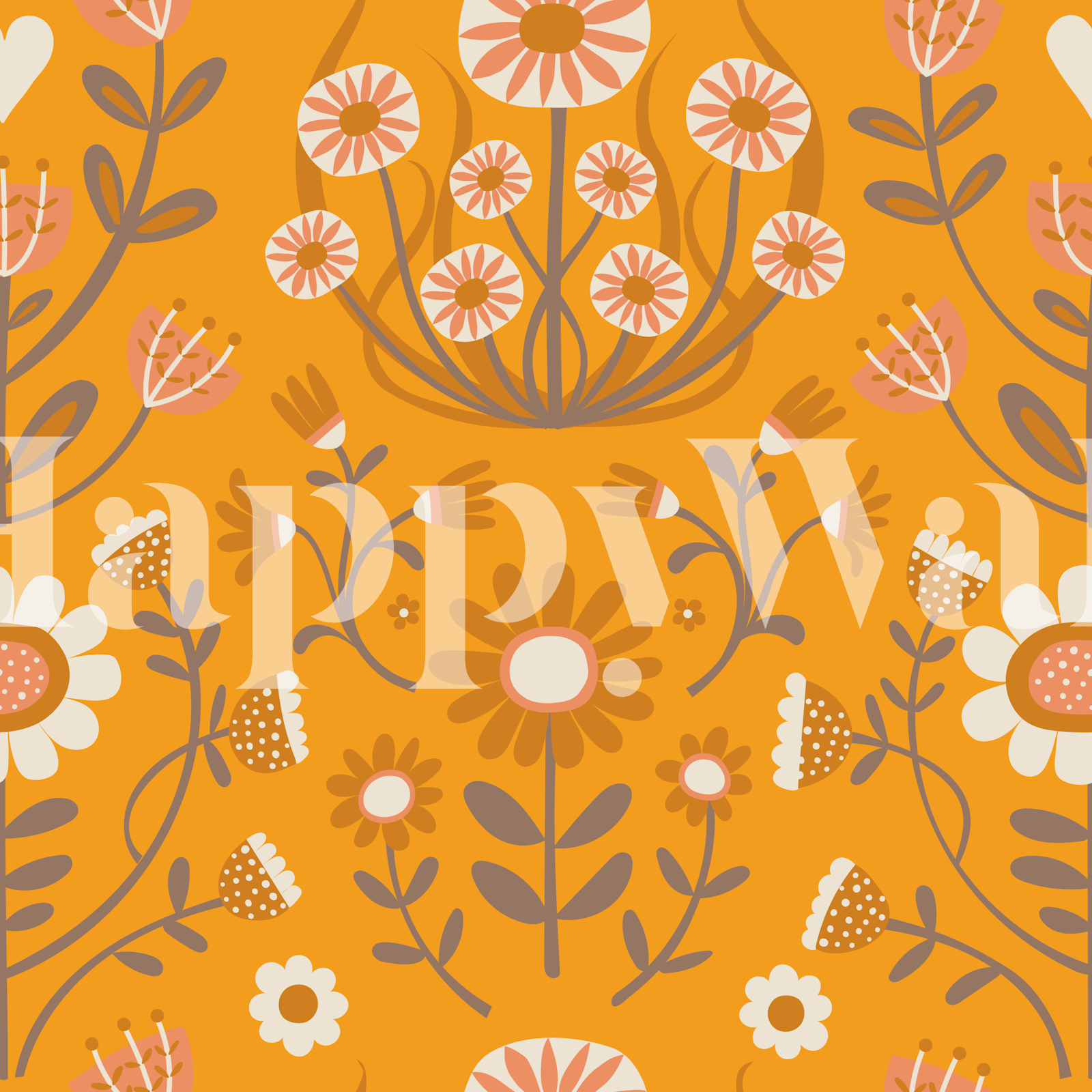 Arts and Crafts Folk Floral - Clementine | happywall.com