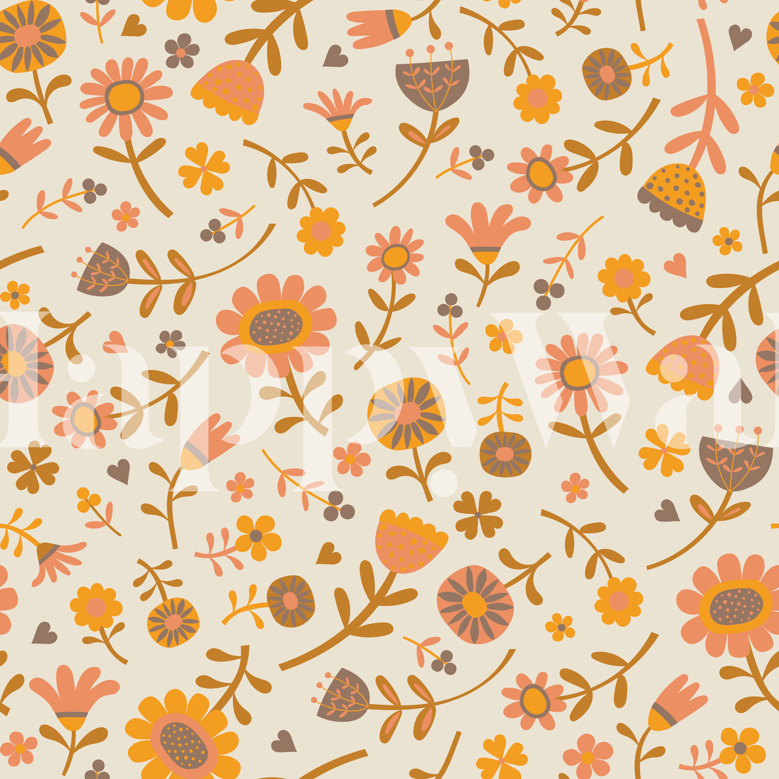 Folk Floral Scatter Wallpaper | happywall.com