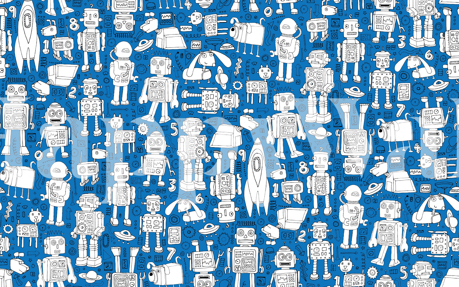 Retro Robot Blue Wallpaper for Kids