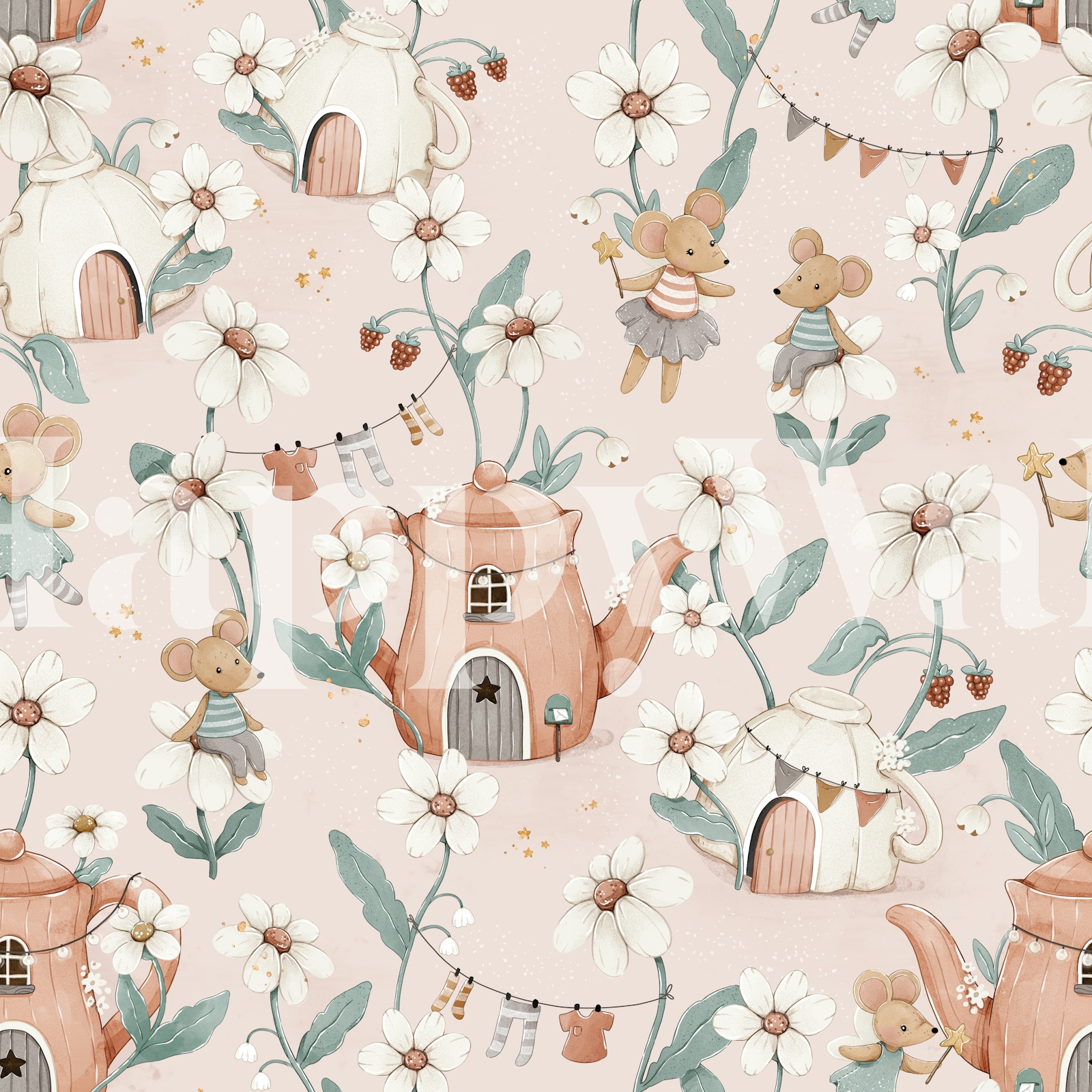 Pink Floral Mouse Wallpaper for Kids