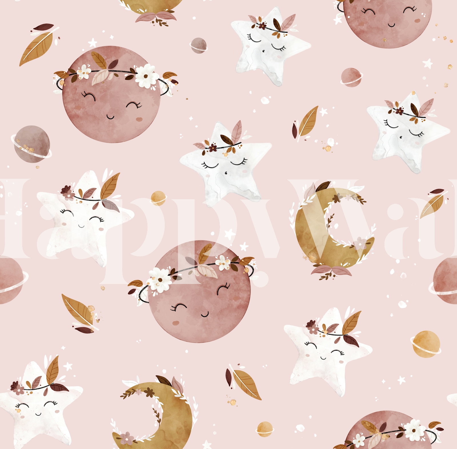 Pink Boho Stars Wallpaper for Kids Rooms