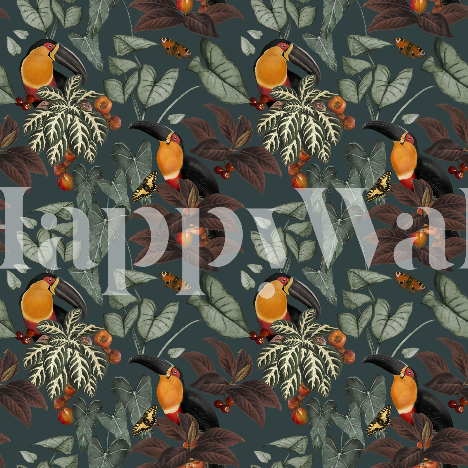 Tropical Toucan and Leaf Wallpaper