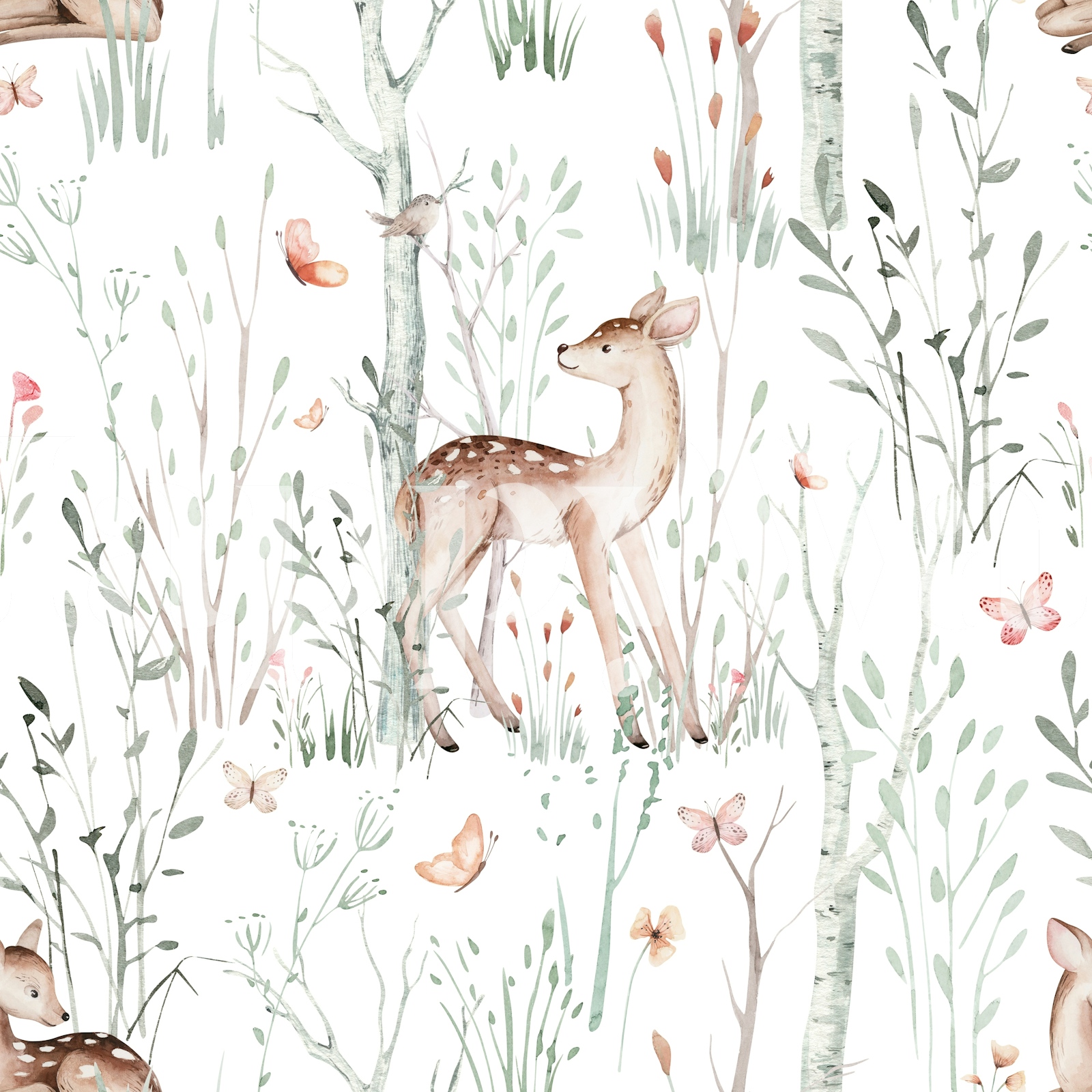 Watercolor Woodland Scene Wallpaper - happywall.com