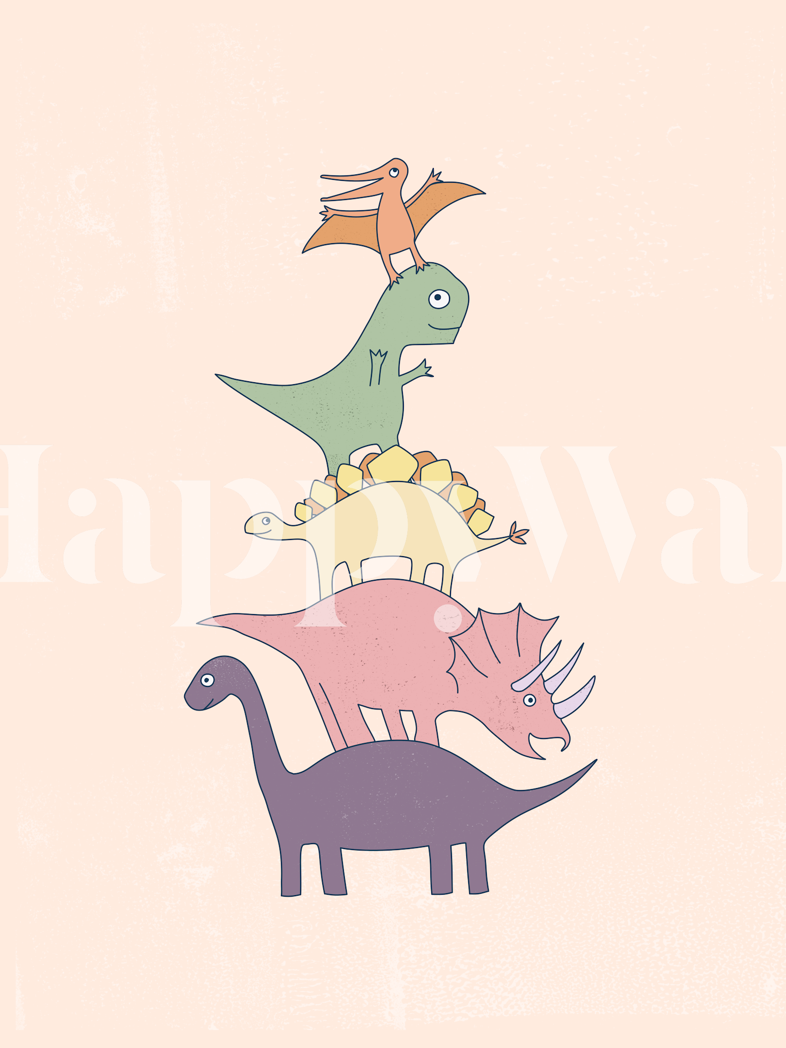 Dinosaur Stack - pastels on peach | happywall.com