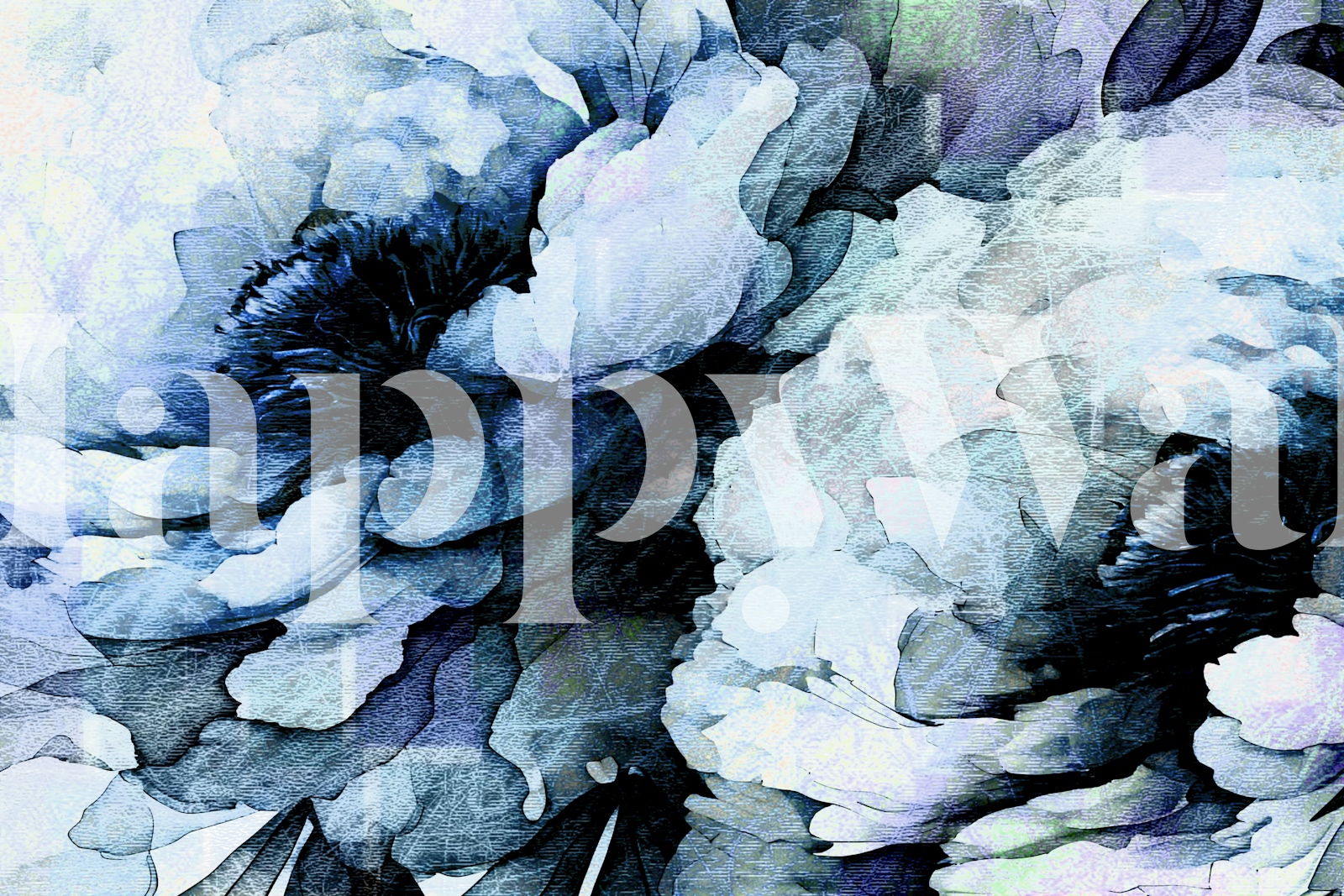 Muted Floral Wallpaper in Blue and White