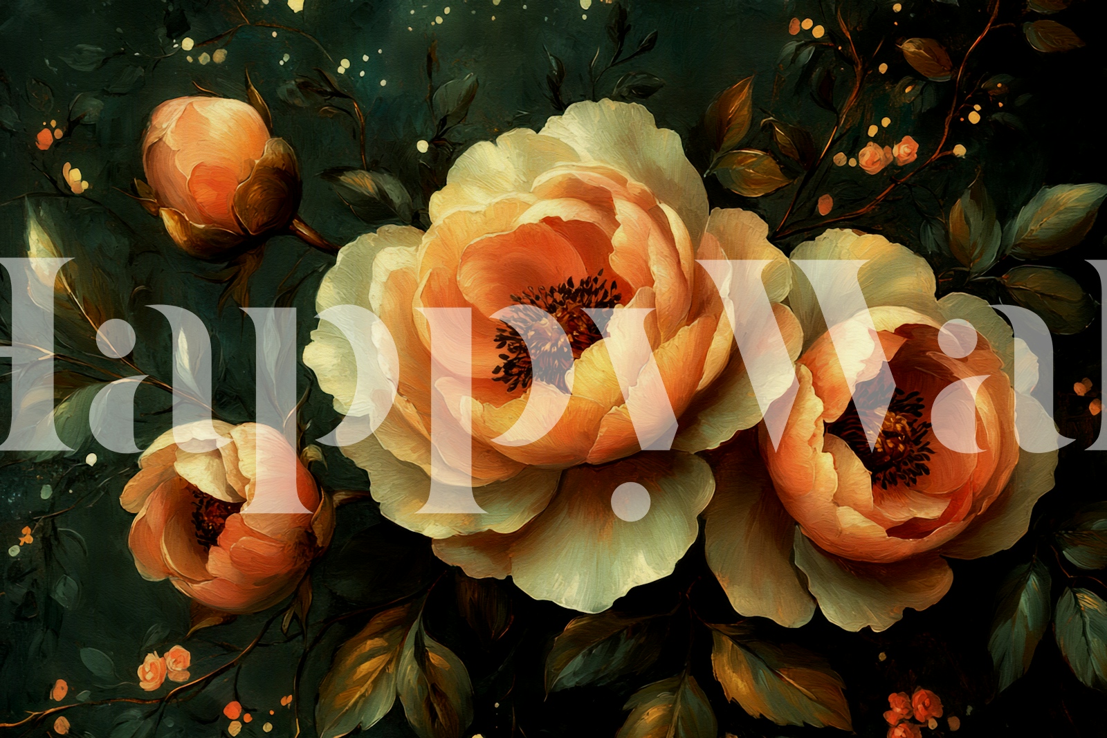 Whispering Baroque Floral Roses Dream Wallpaper