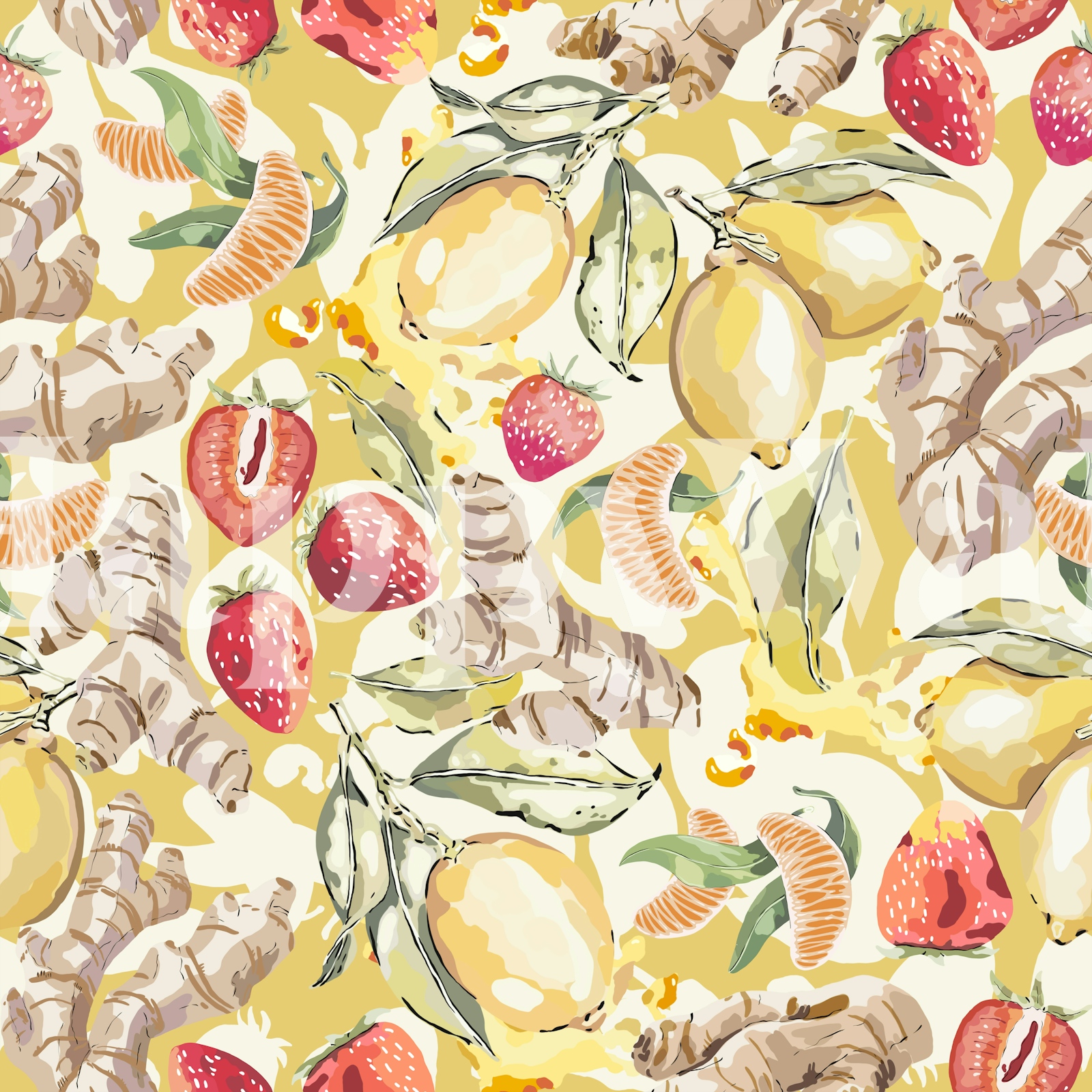 Lemon Ginger Floral Wallpaper for Kitchen
