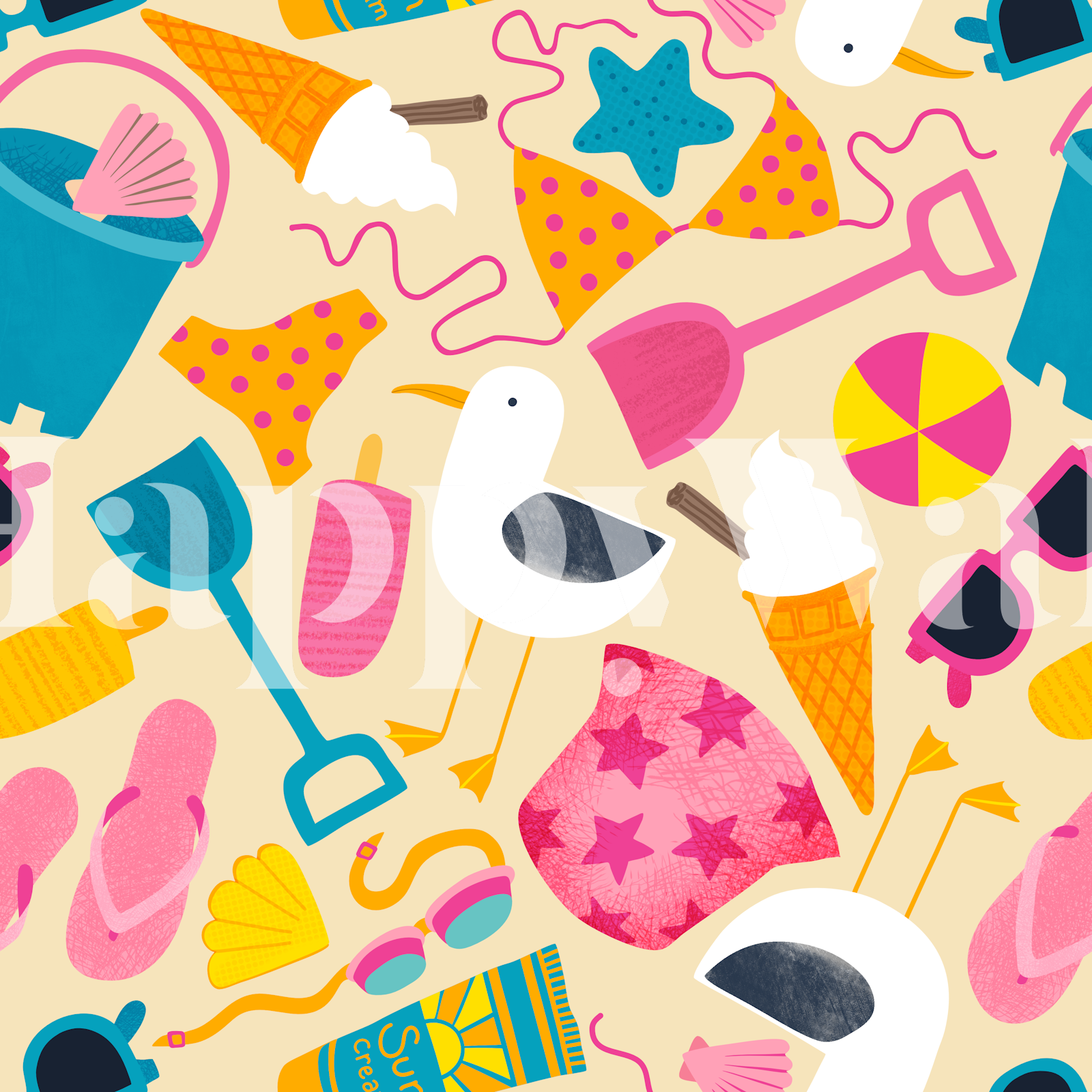 Colorful Beach Theme Wallpaper for Kids