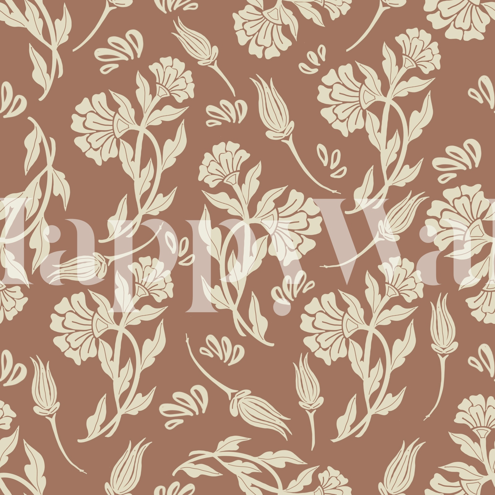 Rustic boho florals Mocha Mousse Wallpaper