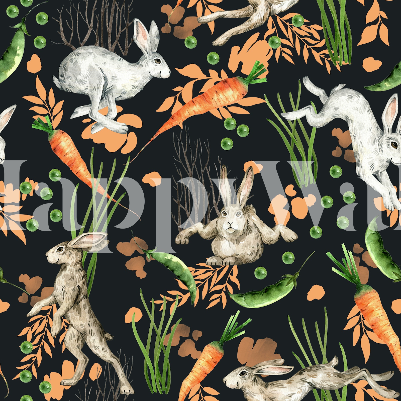 Frolic Bunnies Meadow Wallpaper - Happywall