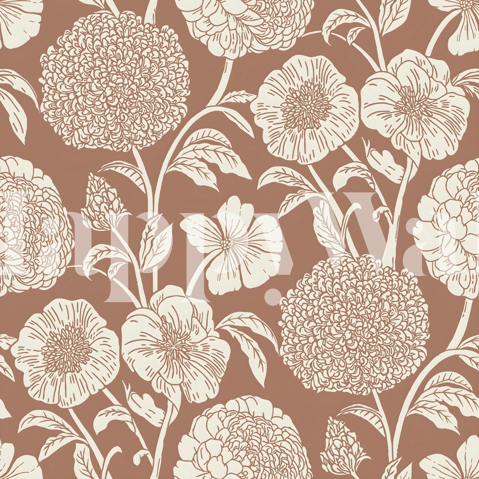 Mocha Floral Wallpaper for Elegant Interiors