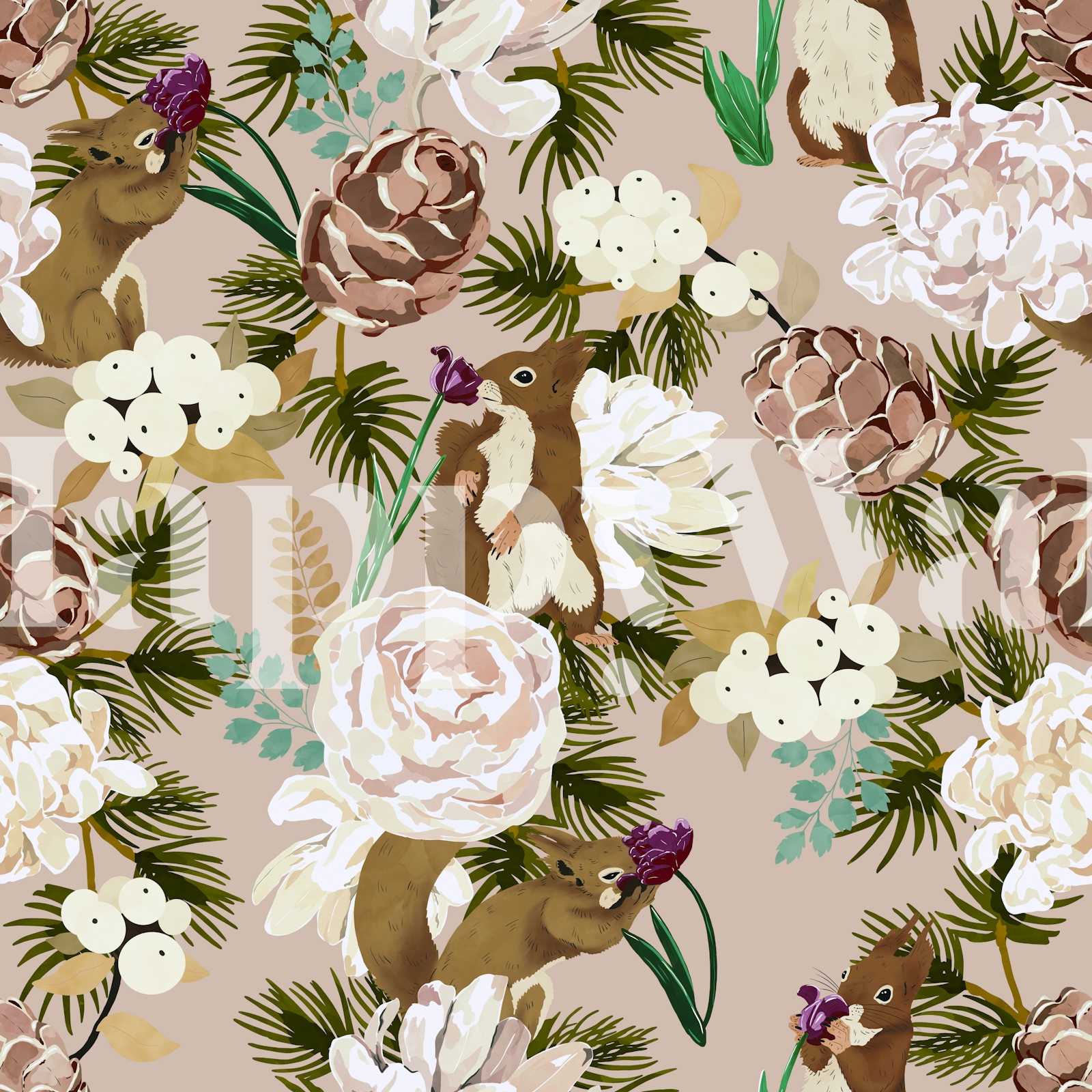 Squirrel in Bloom Haven Wallpaper | Happywall