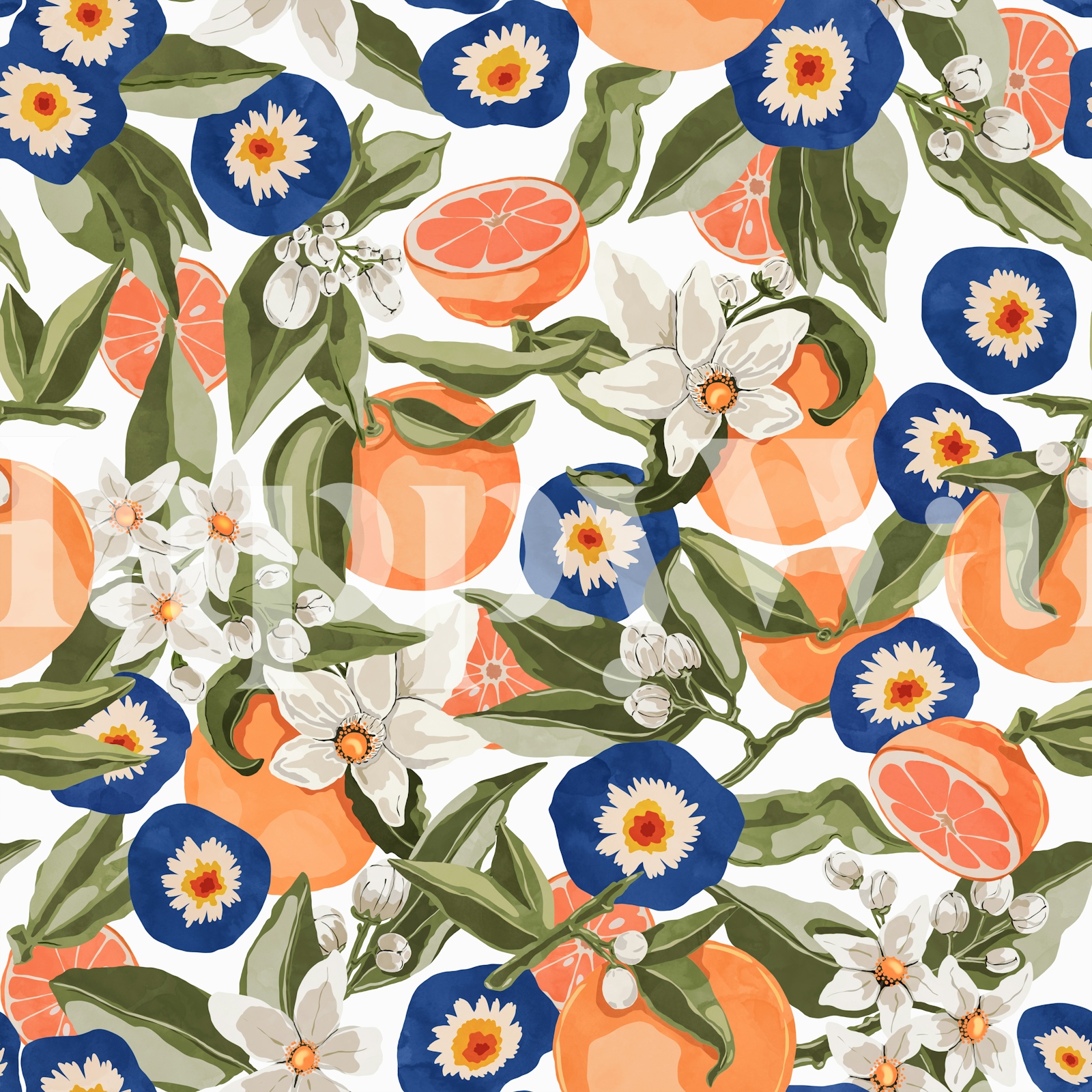 Citrus Bloom Harmony Wallpaper | happywall.com
