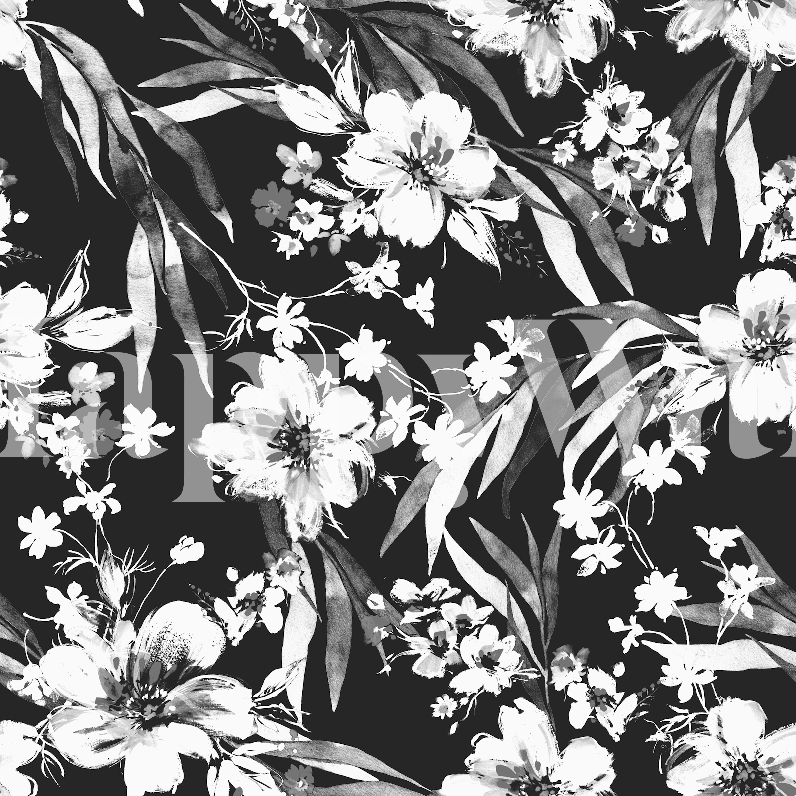 Monochrome Floral Fantasy Wallpaper | Happywall
