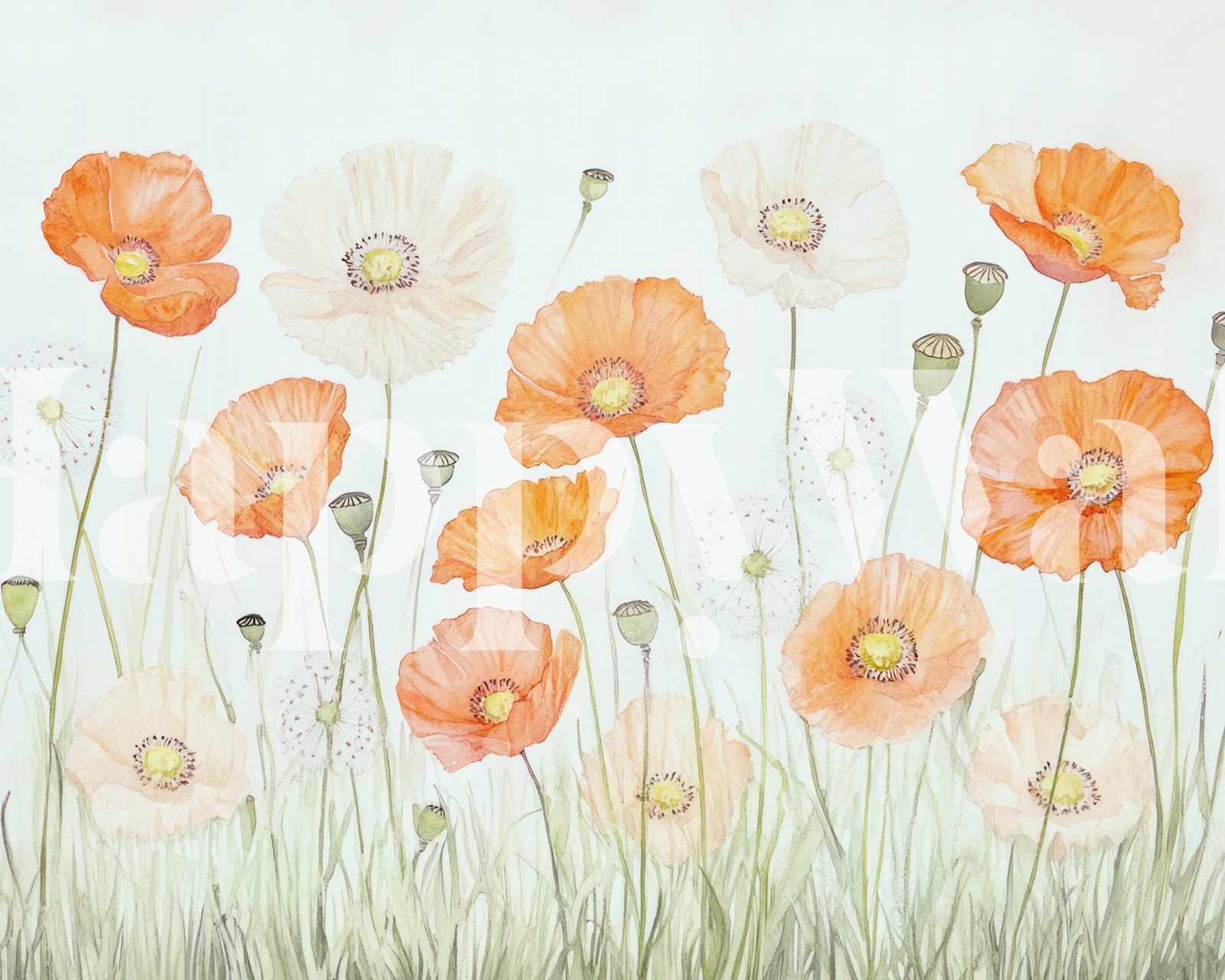 Pastel Floral Poppy Wallpaper for Bedroom