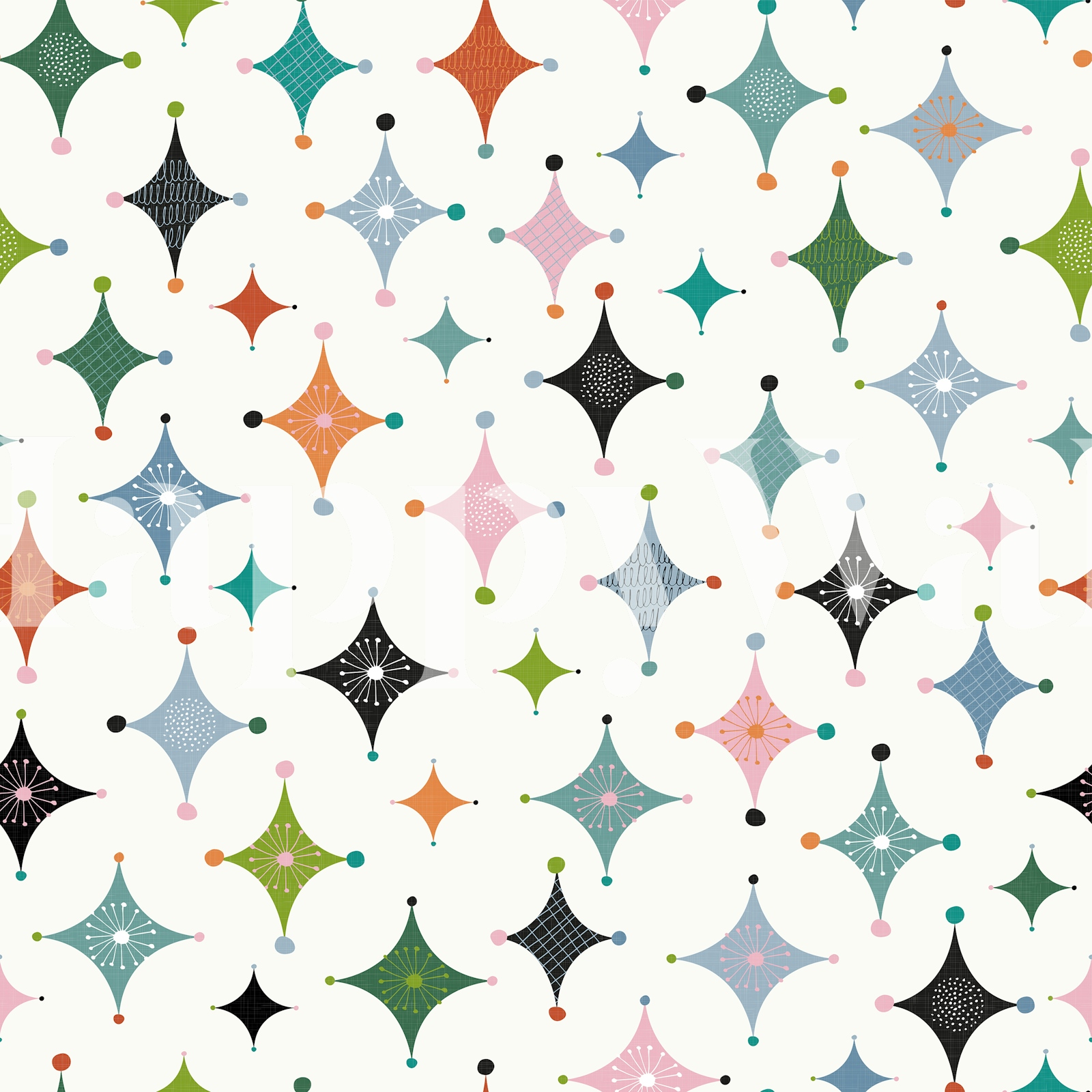 Colorful Mid Century Star Shapes Wallpaper