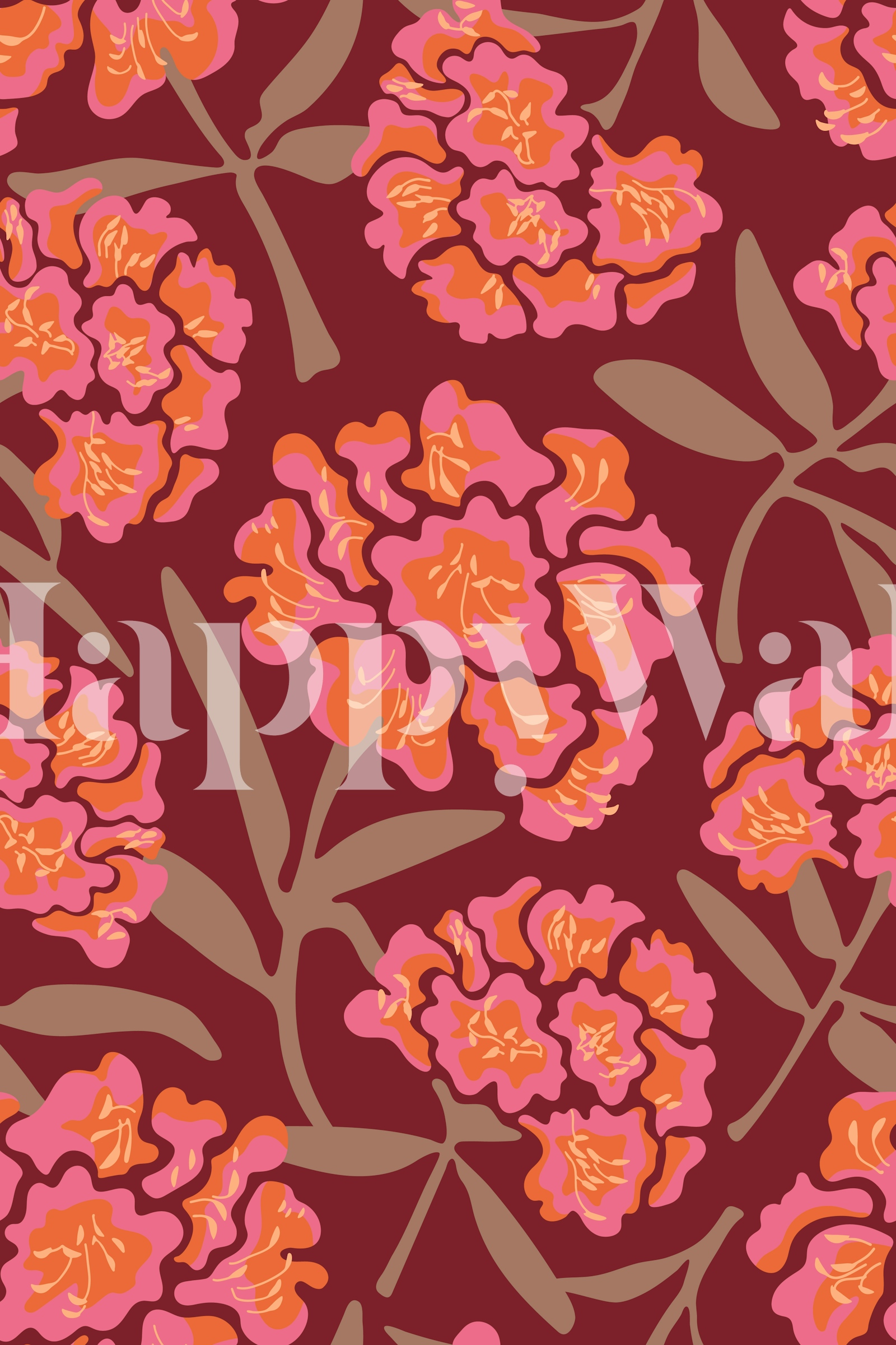 Rhododendrons Floral Mocha Mousse Red - Happywall