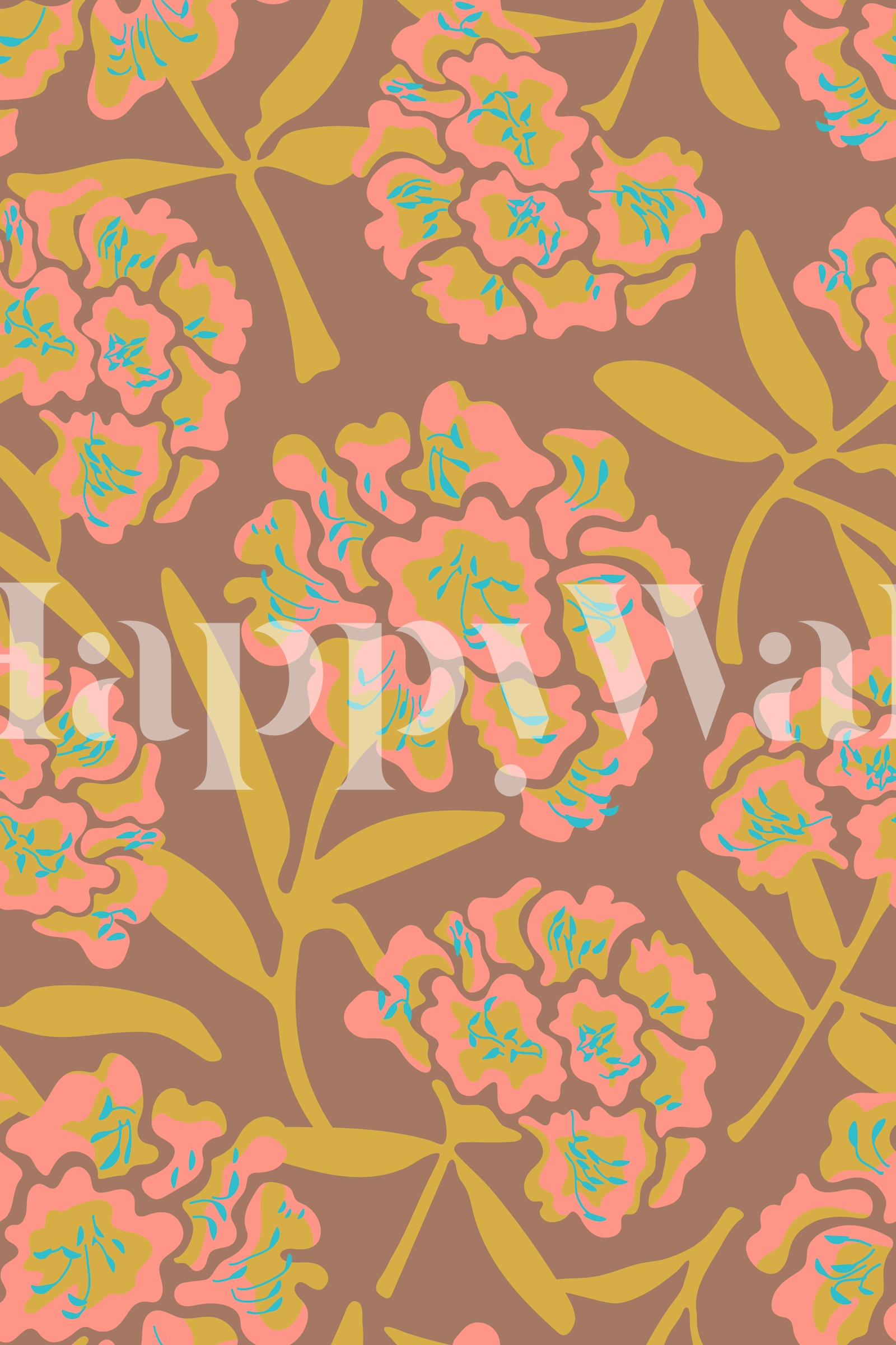 Rhododendrons Floral Mocha Mousse Yellow - Happywall