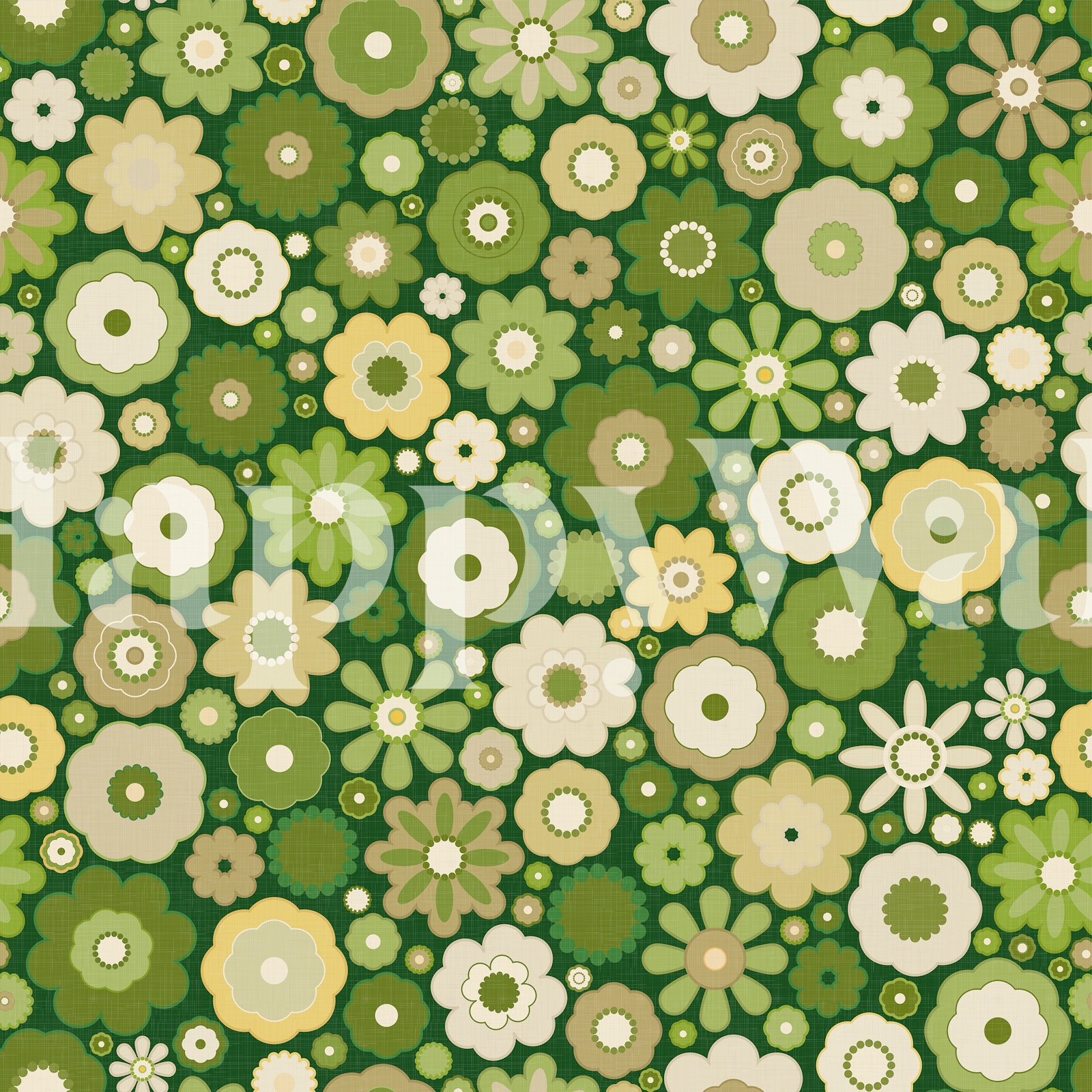 Retro Geometric Flowers in Green Shades - Happywall